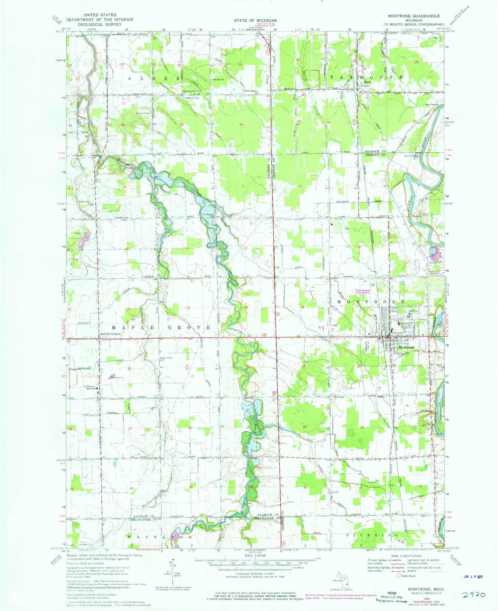 Classic USGS Montrose Michigan 7.5'x7.5' Topo Map – MyTopo Map Store