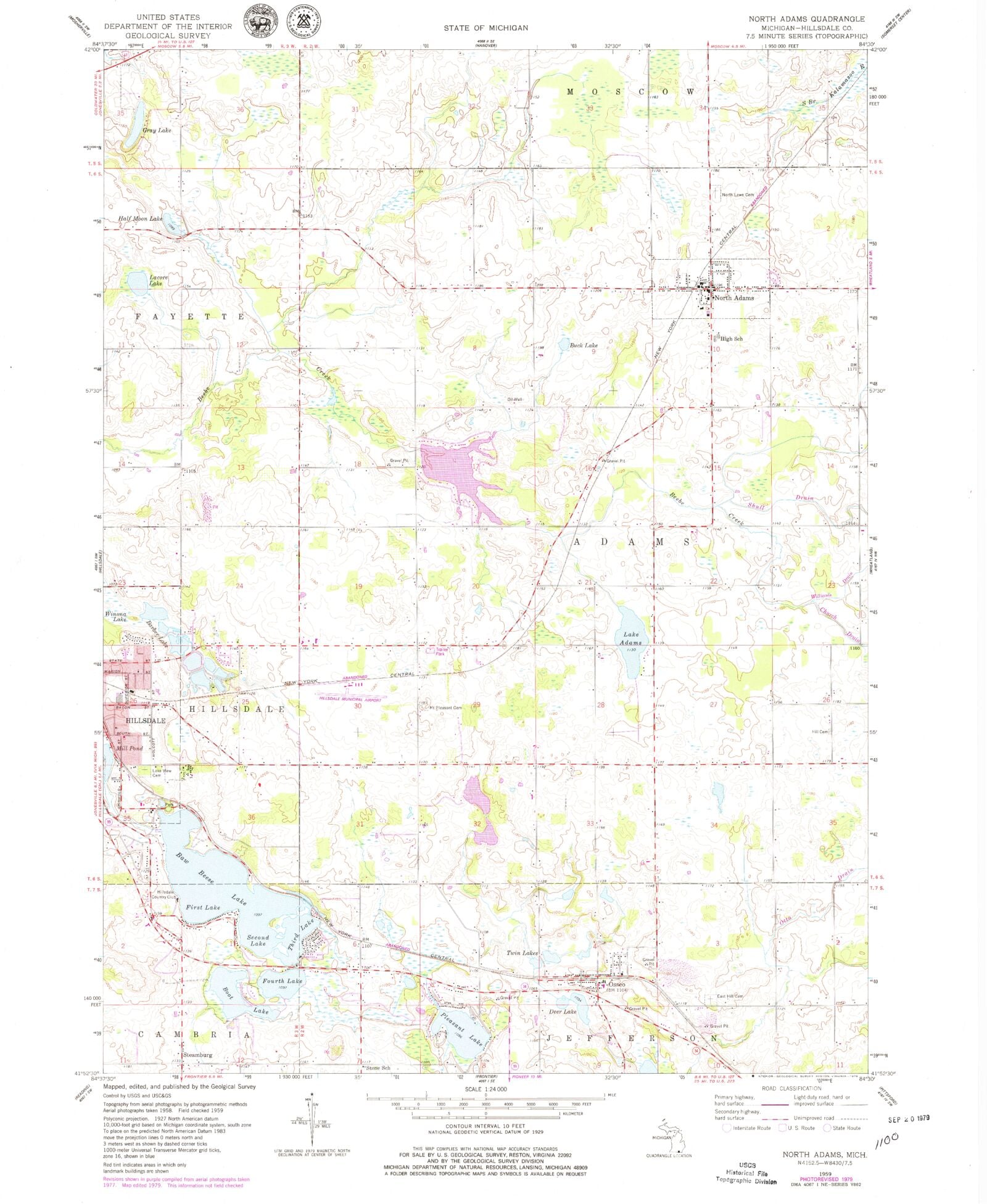 Classic USGS North Adams Michigan 7.5'x7.5' Topo Map – MyTopo Map Store