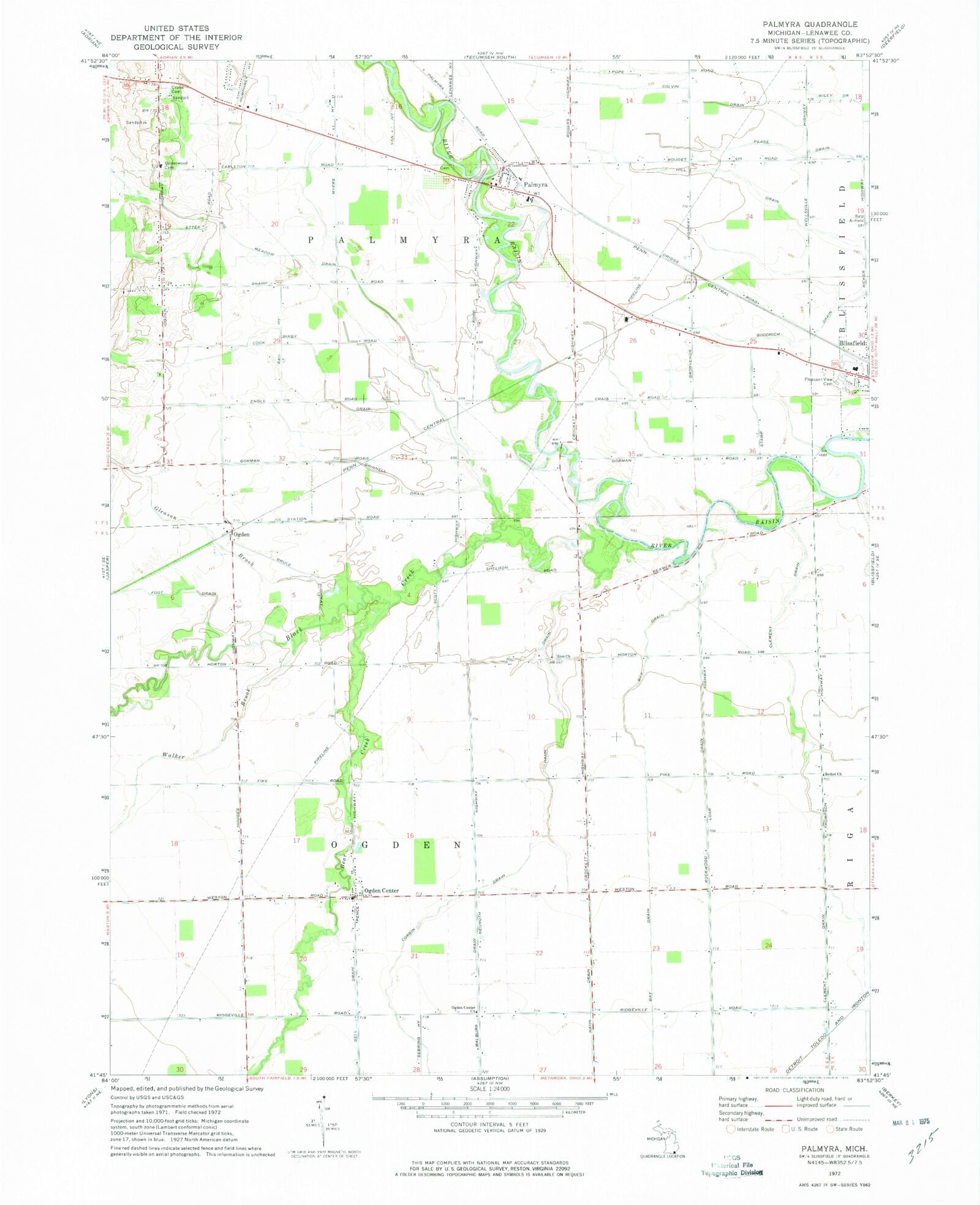Classic USGS Palmyra Michigan 7.5'x7.5' Topo Map – MyTopo Map Store