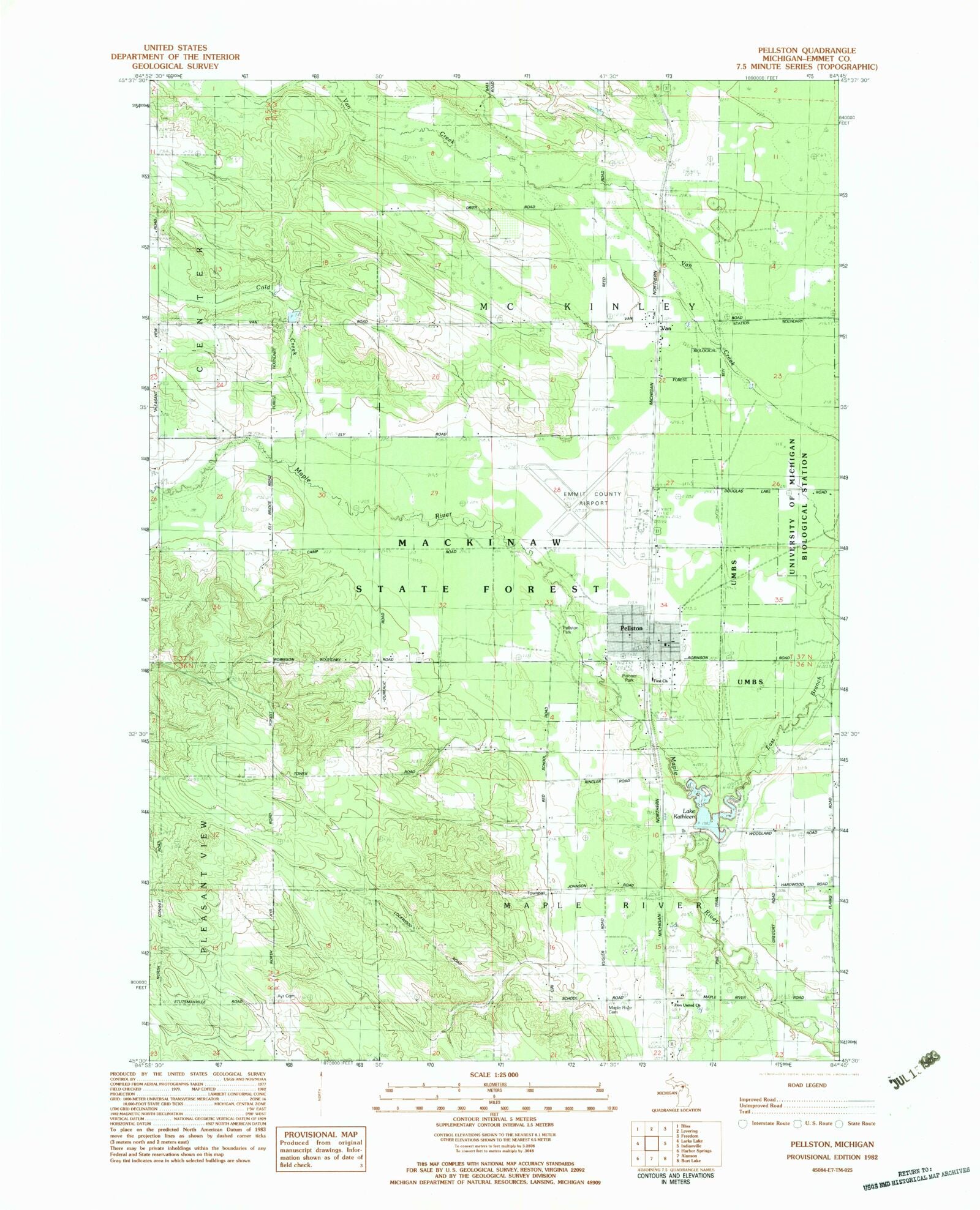 Classic USGS Pellston Michigan 7.5'x7.5' Topo Map – MyTopo Map Store