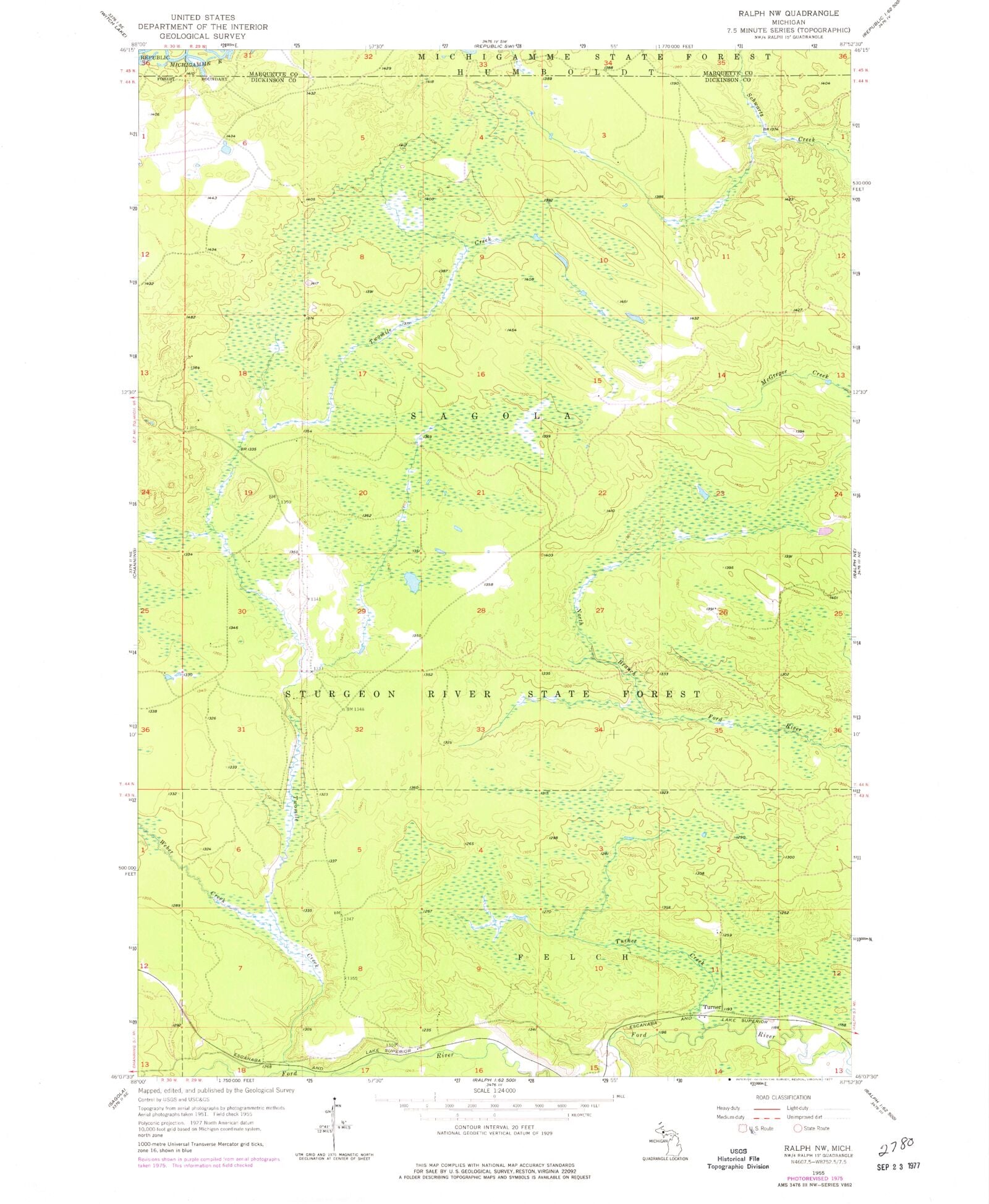 Classic USGS Ralph NW Michigan 7.5'x7.5' Topo Map – MyTopo Map Store