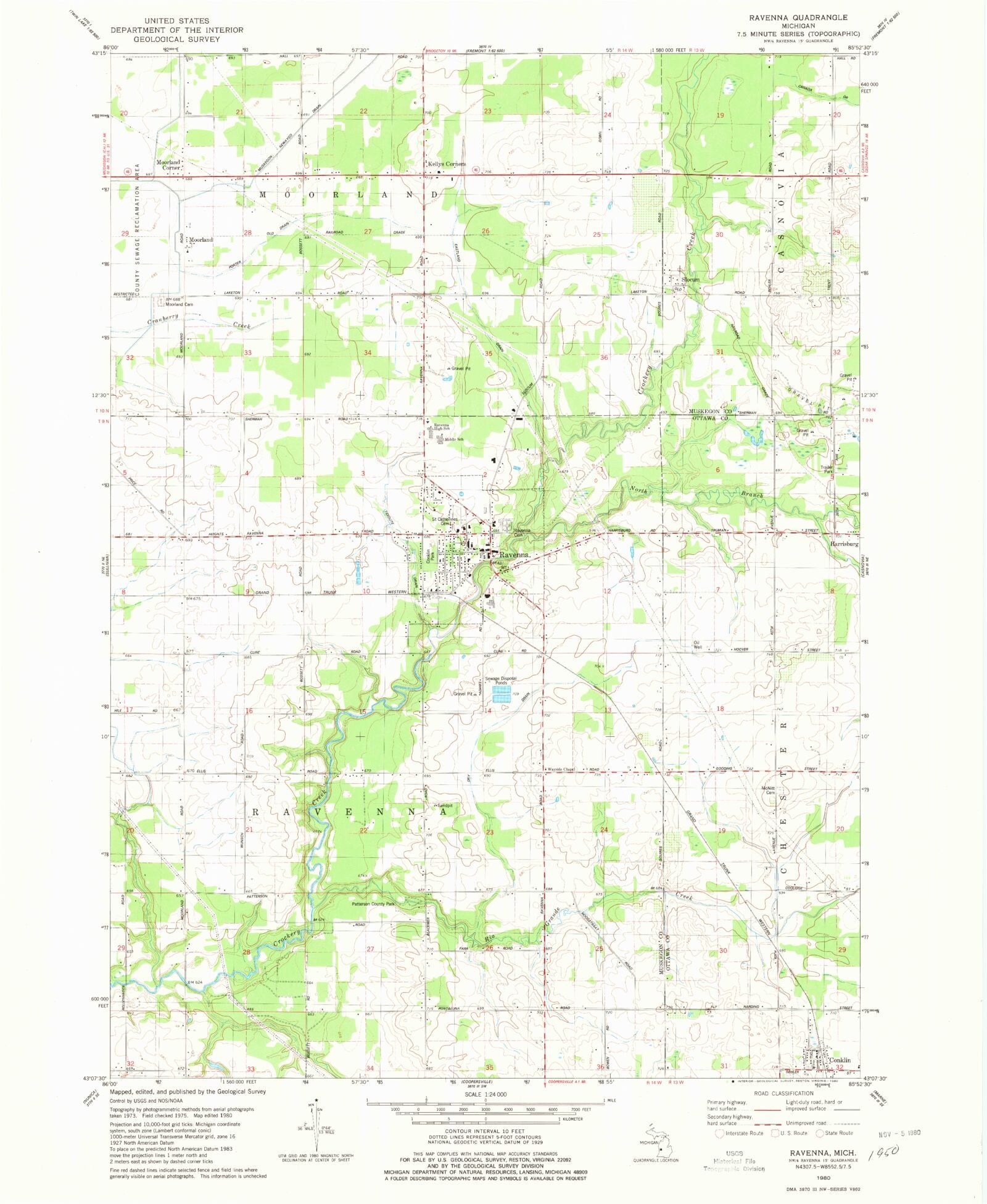 Classic USGS Ravenna Michigan 7.5'x7.5' Topo Map – MyTopo Map Store