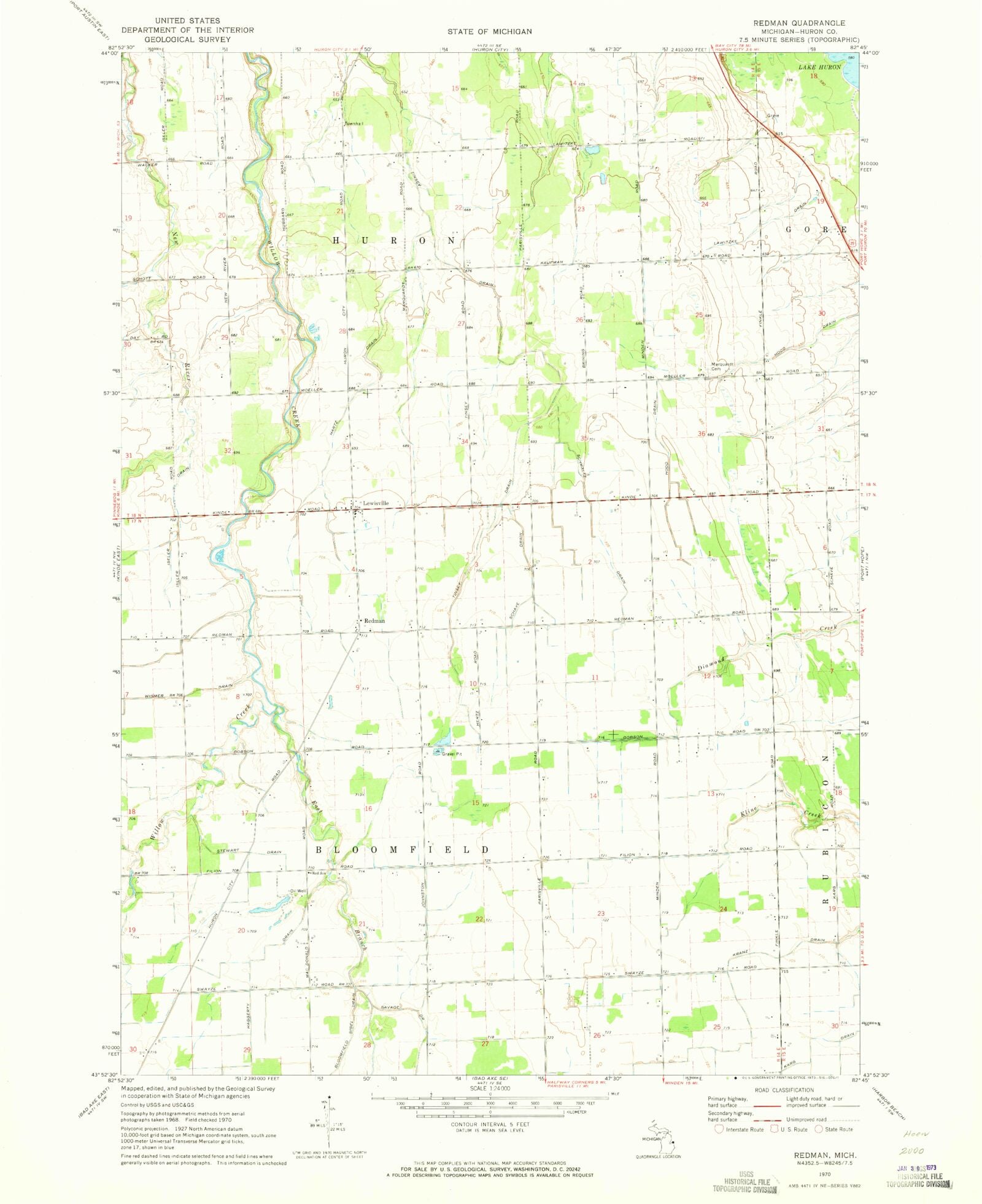 Classic USGS Redman Michigan 7.5'x7.5' Topo Map – MyTopo Map Store