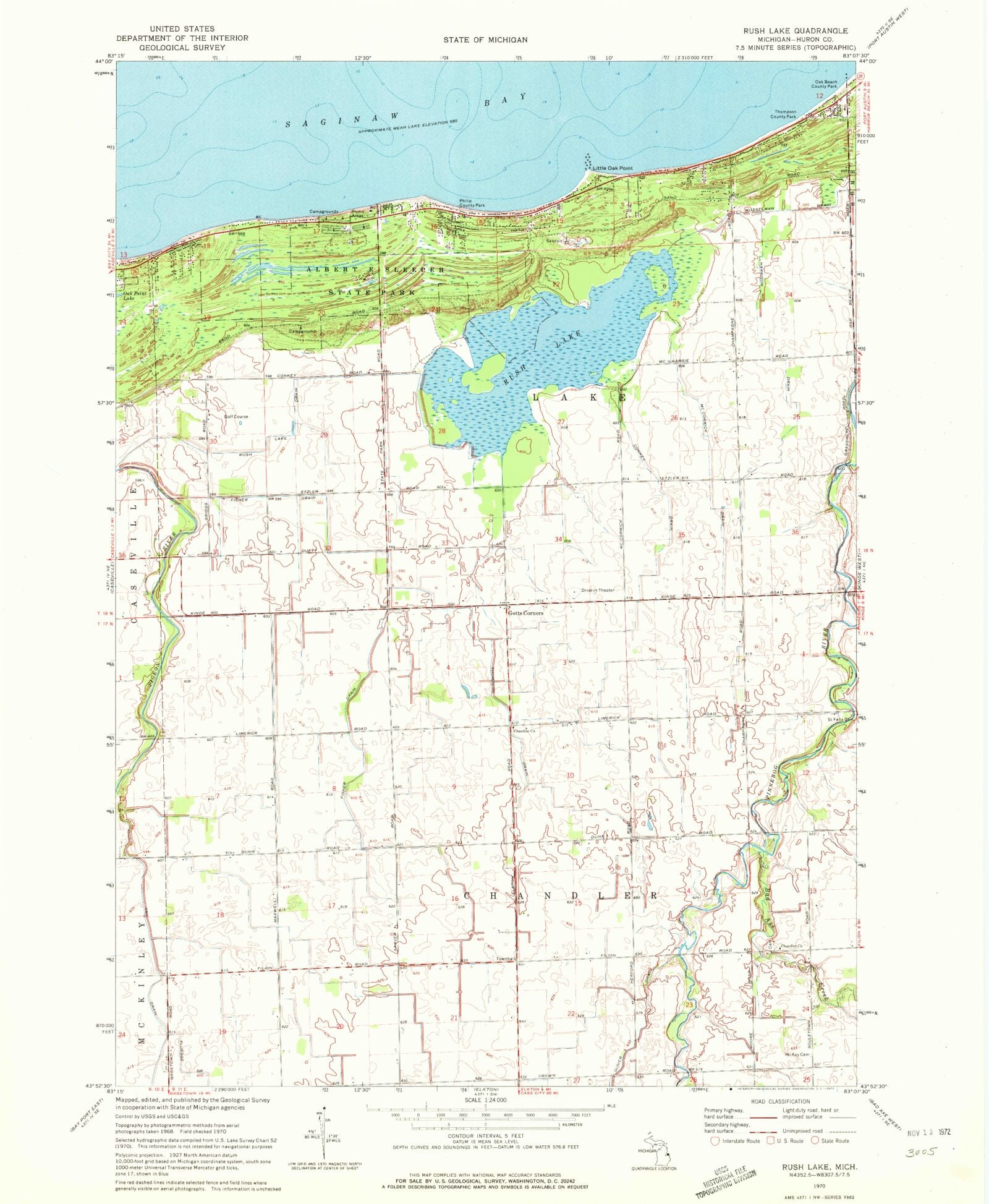 Classic USGS Rush Lake Michigan 7.5'x7.5' Topo Map – MyTopo Map Store