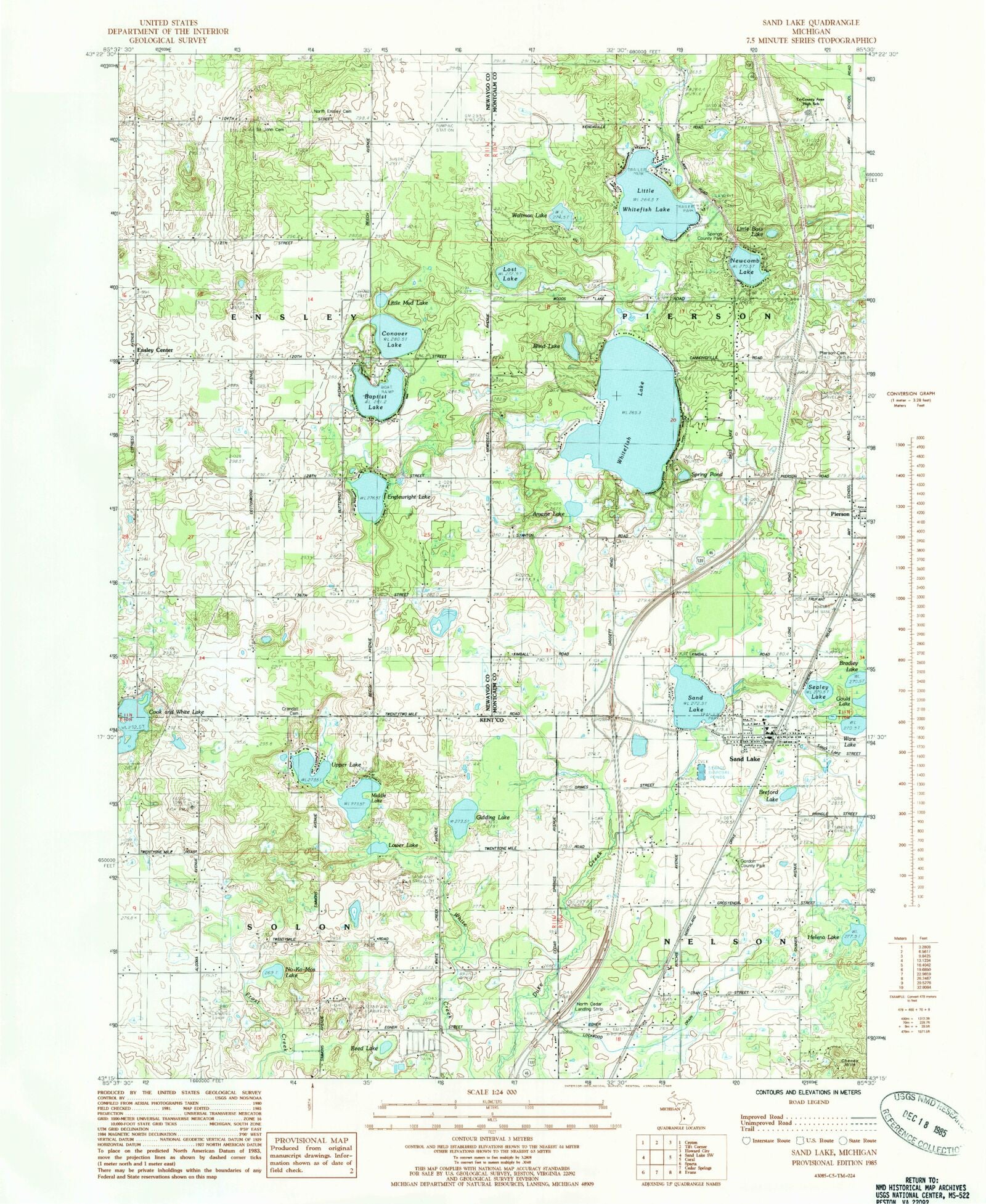 Classic USGS Sand Lake Michigan 7.5'x7.5' Topo Map – MyTopo Map Store