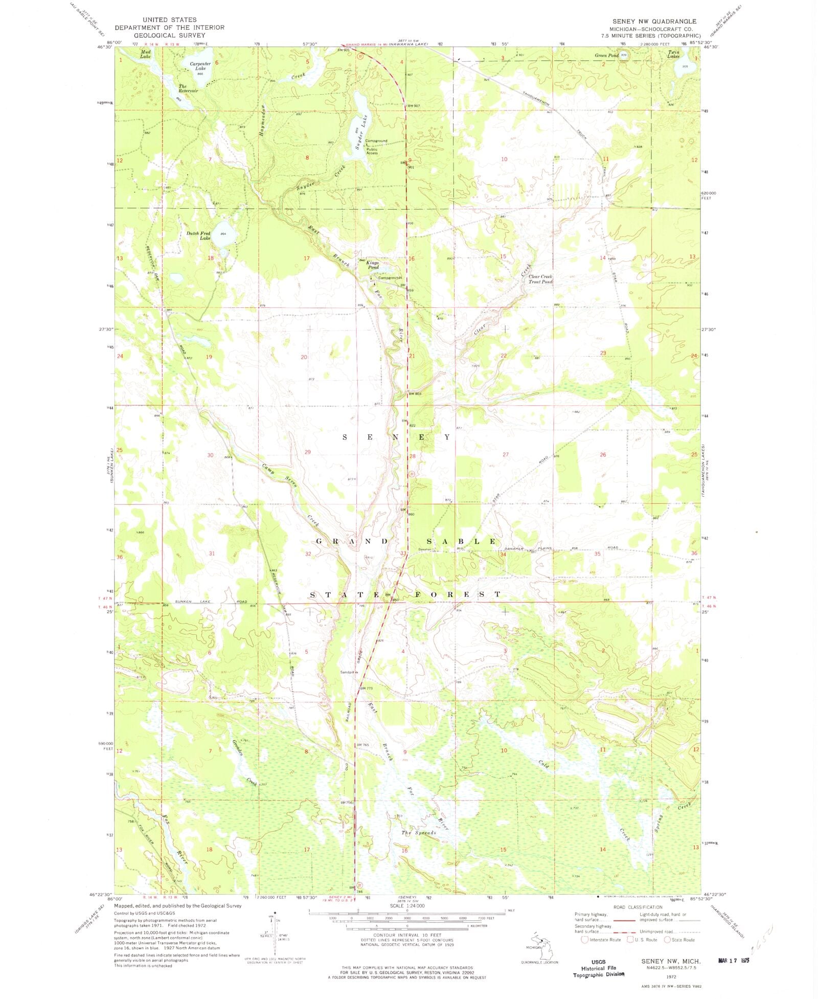 Classic USGS Seney NW Michigan 7.5'x7.5' Topo Map – MyTopo Map Store