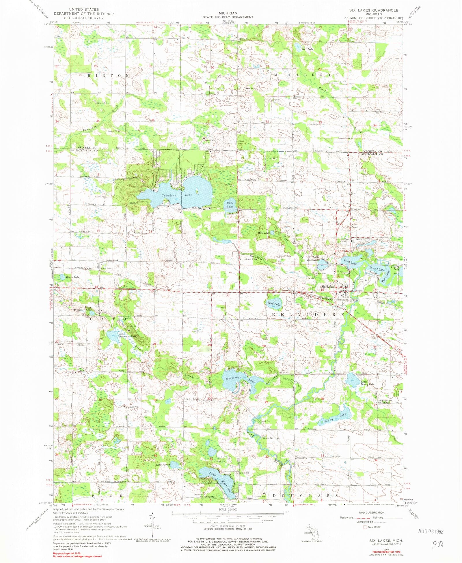Classic USGS Six Lakes Michigan 7.5'x7.5' Topo Map – MyTopo Map Store