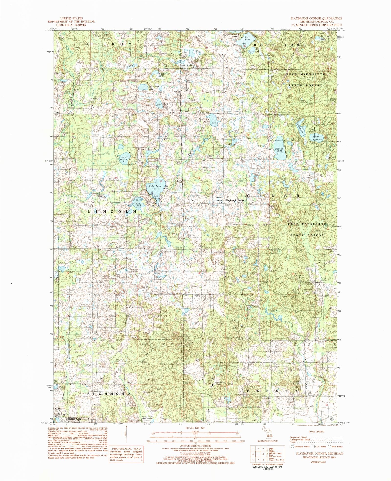 Classic USGS Slaybaugh Corner Michigan 7.5'x7.5' Topo Map – MyTopo Map ...