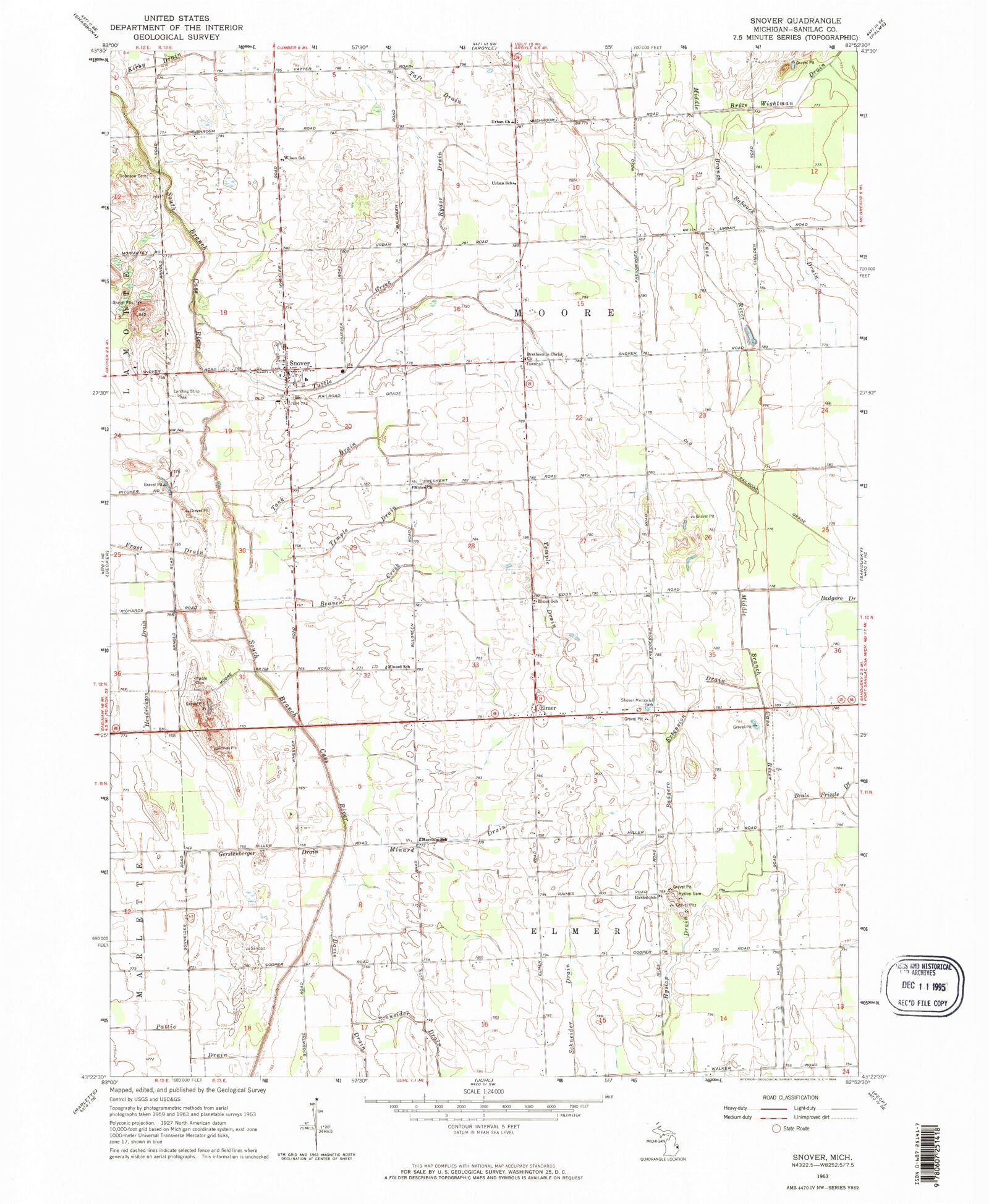 Classic USGS Snover Michigan 7.5'x7.5' Topo Map – MyTopo Map Store