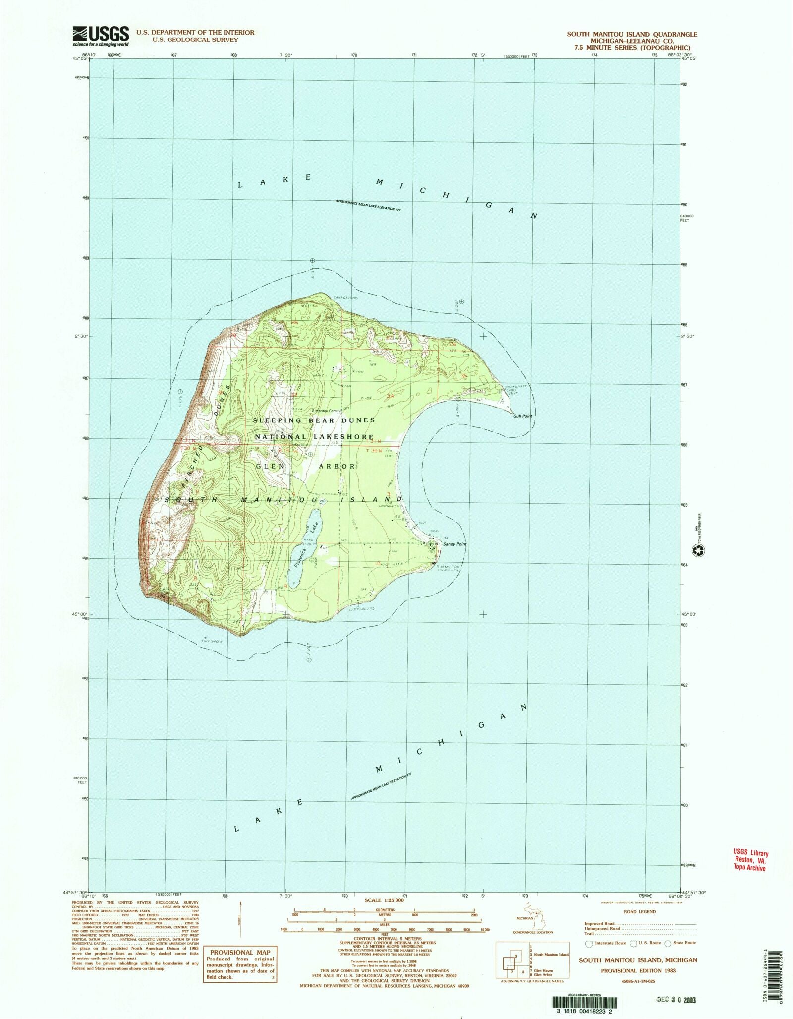 Classic USGS South Manitou Island Michigan 7.5'x7.5' Topo Map – MyTopo ...