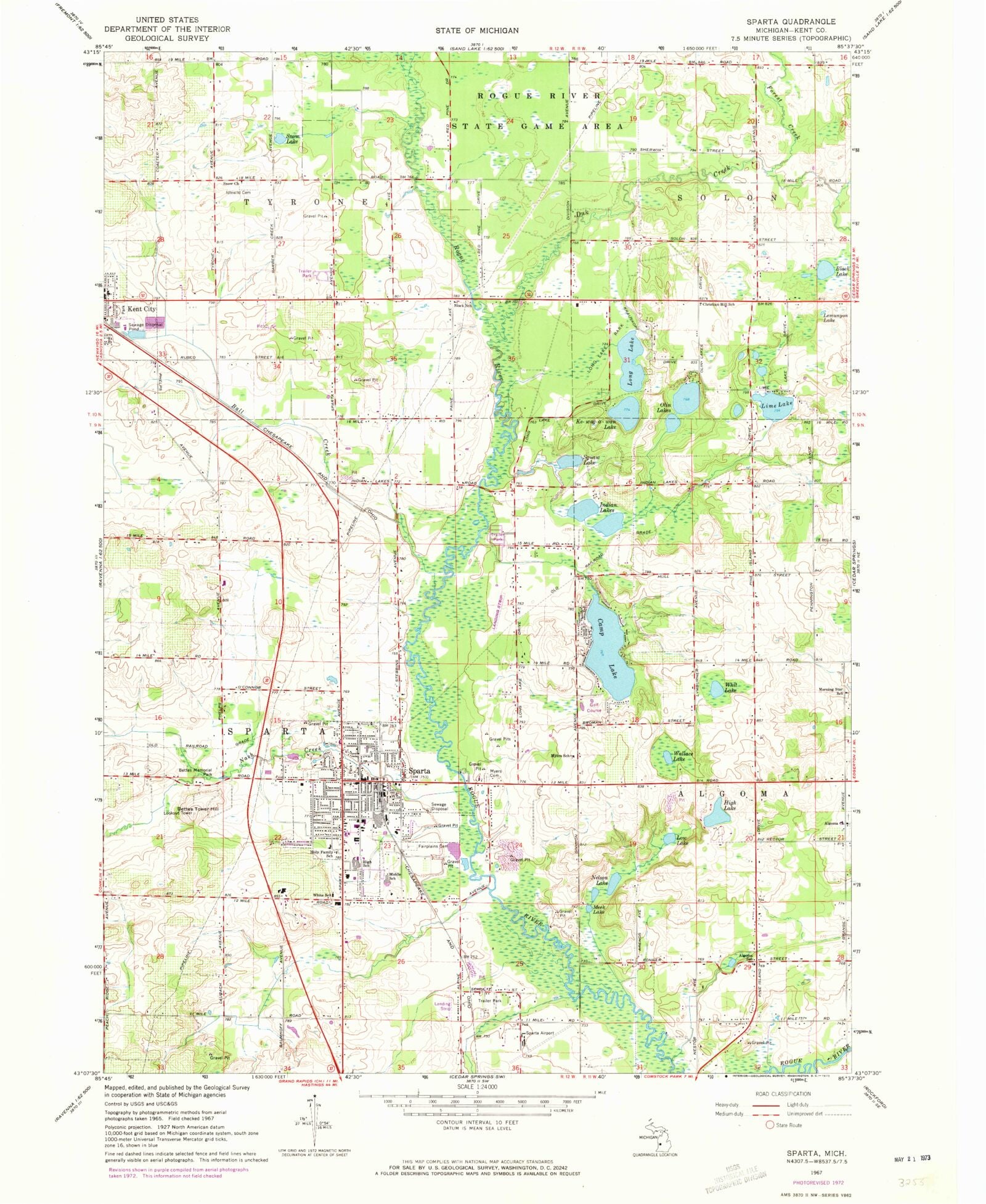 Classic USGS Sparta Michigan 7.5'x7.5' Topo Map – MyTopo Map Store