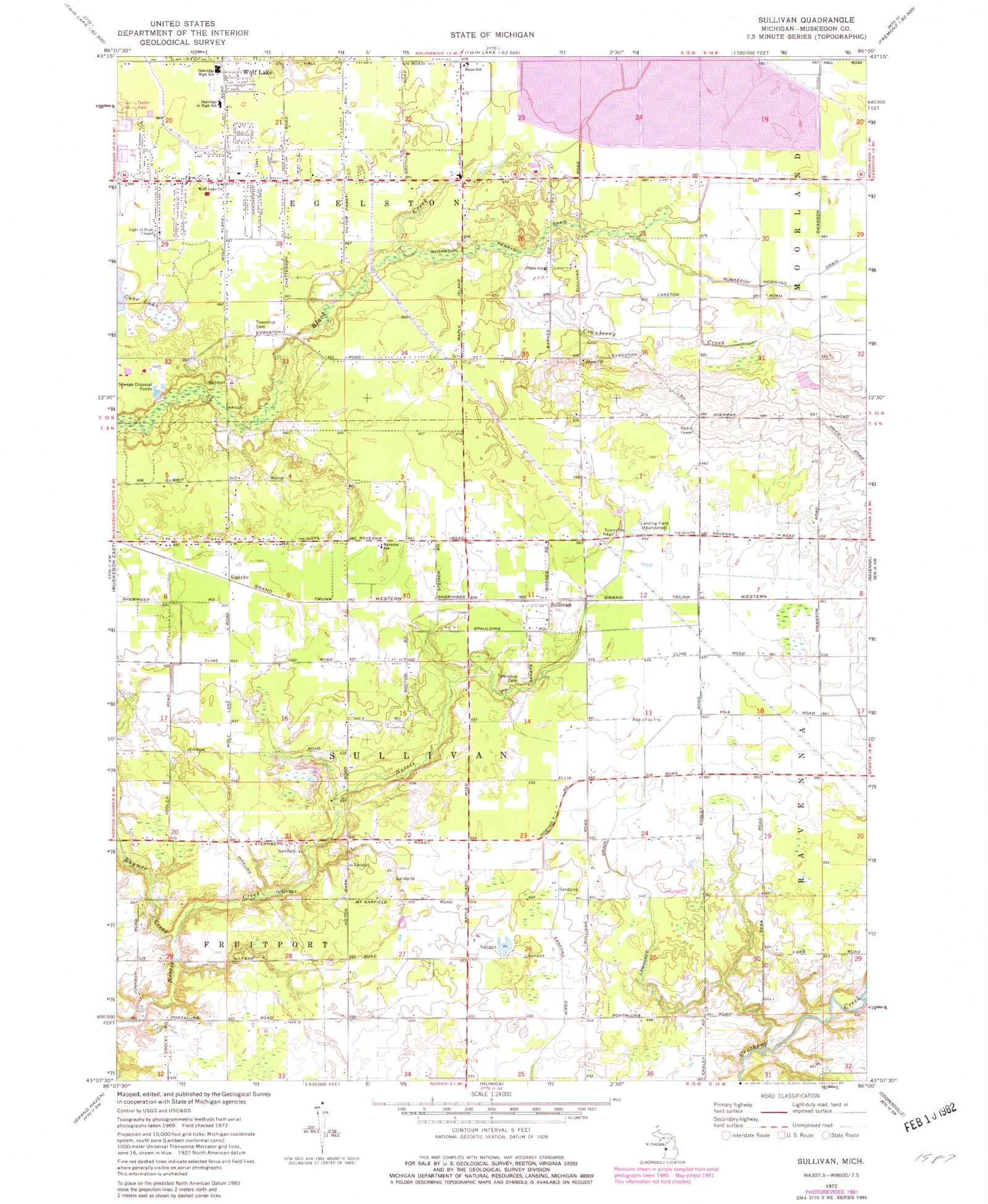 Classic USGS Sullivan Michigan 7.5'x7.5' Topo Map – MyTopo Map Store