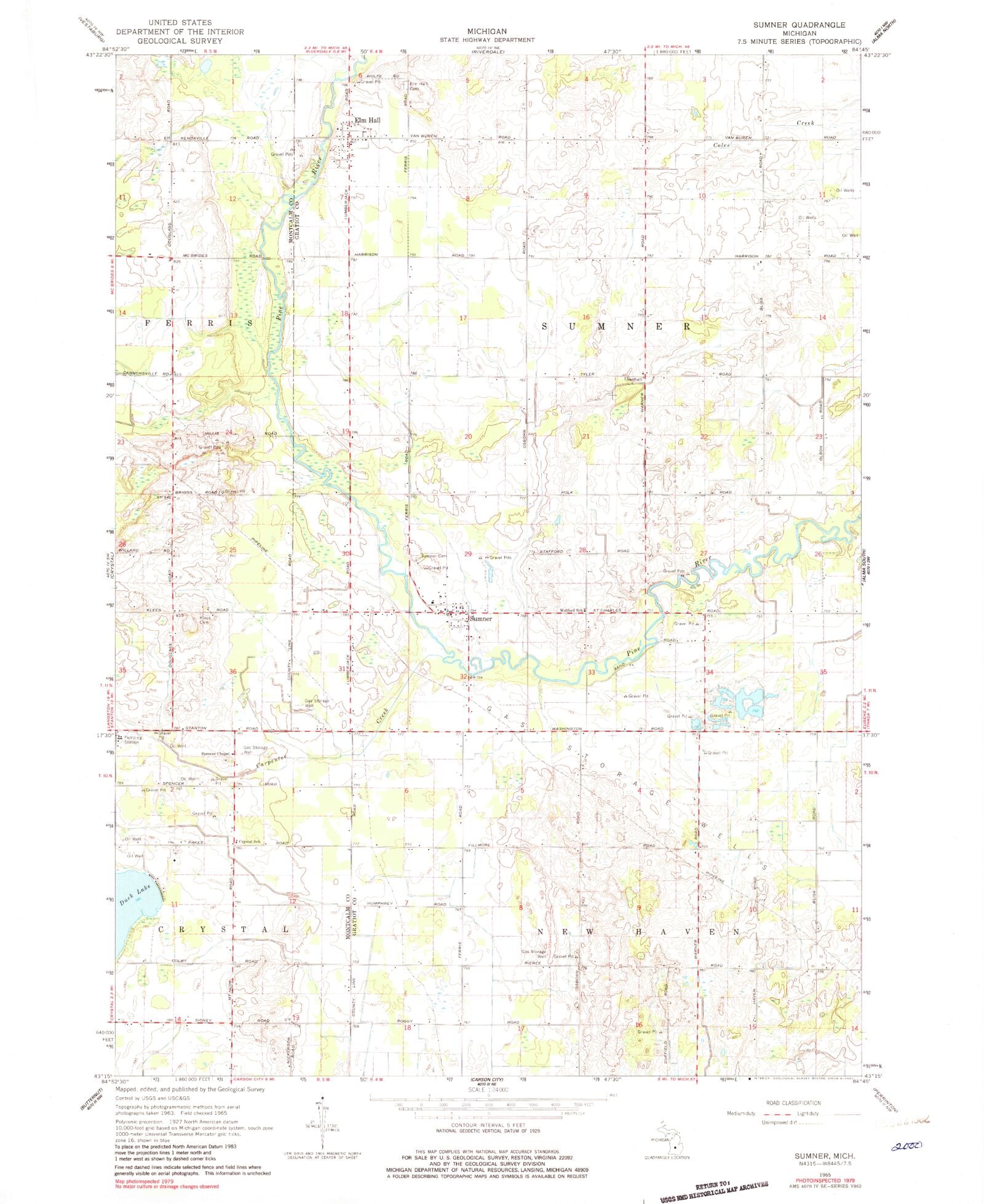 Classic USGS Sumner Michigan 7.5'x7.5' Topo Map – MyTopo Map Store