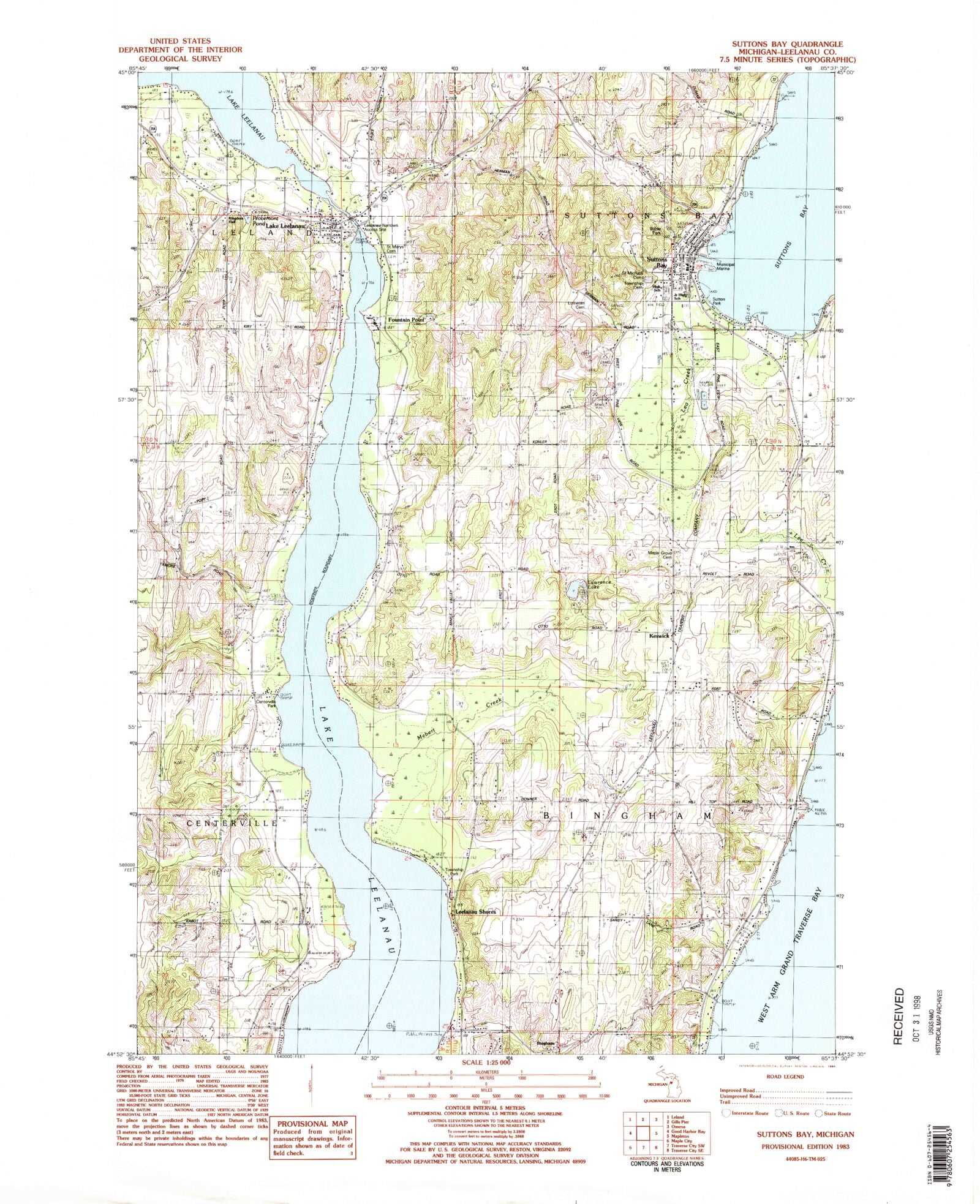 Classic USGS Suttons Bay Michigan 7.5'x7.5' Topo Map – MyTopo Map Store
