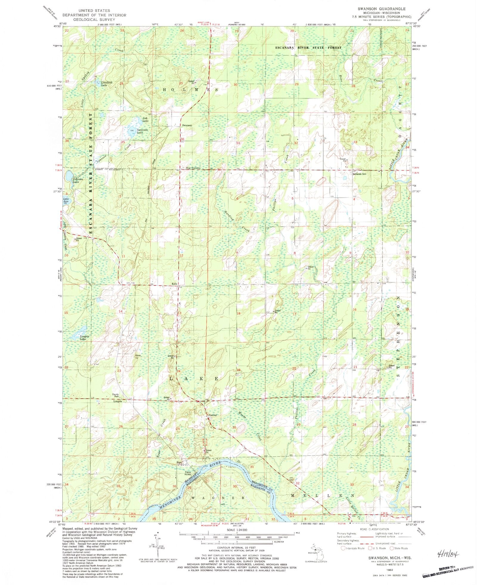 Classic USGS Swanson Michigan 7.5'x7.5' Topo Map – MyTopo Map Store