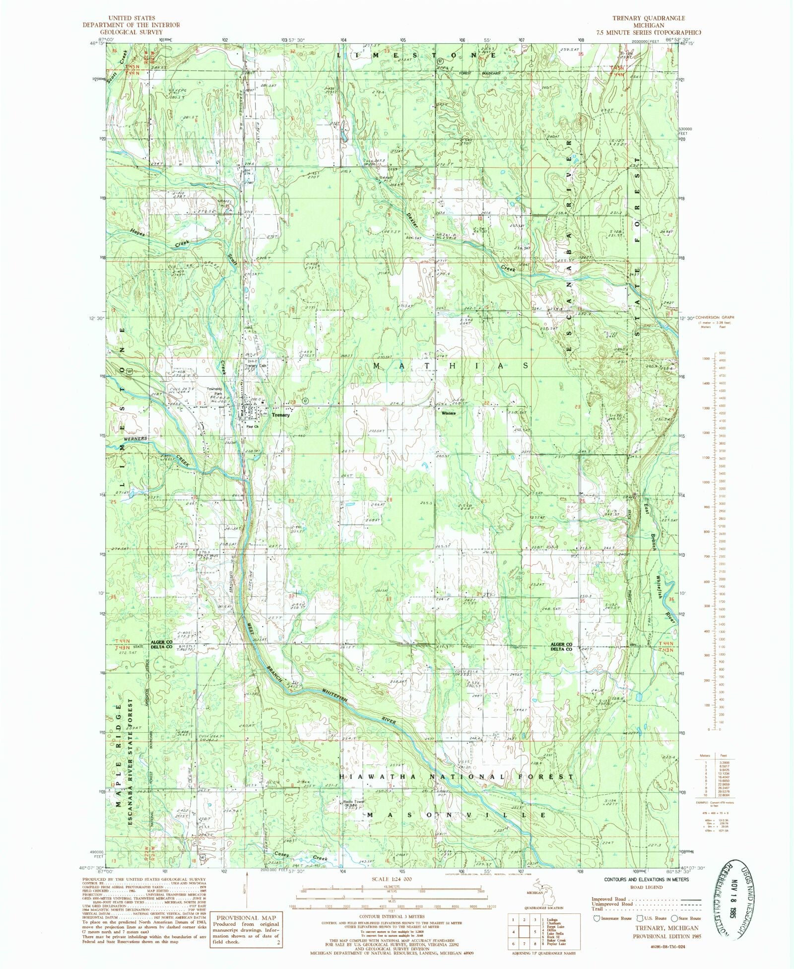 Classic USGS Trenary Michigan 7.5'x7.5' Topo Map – MyTopo Map Store