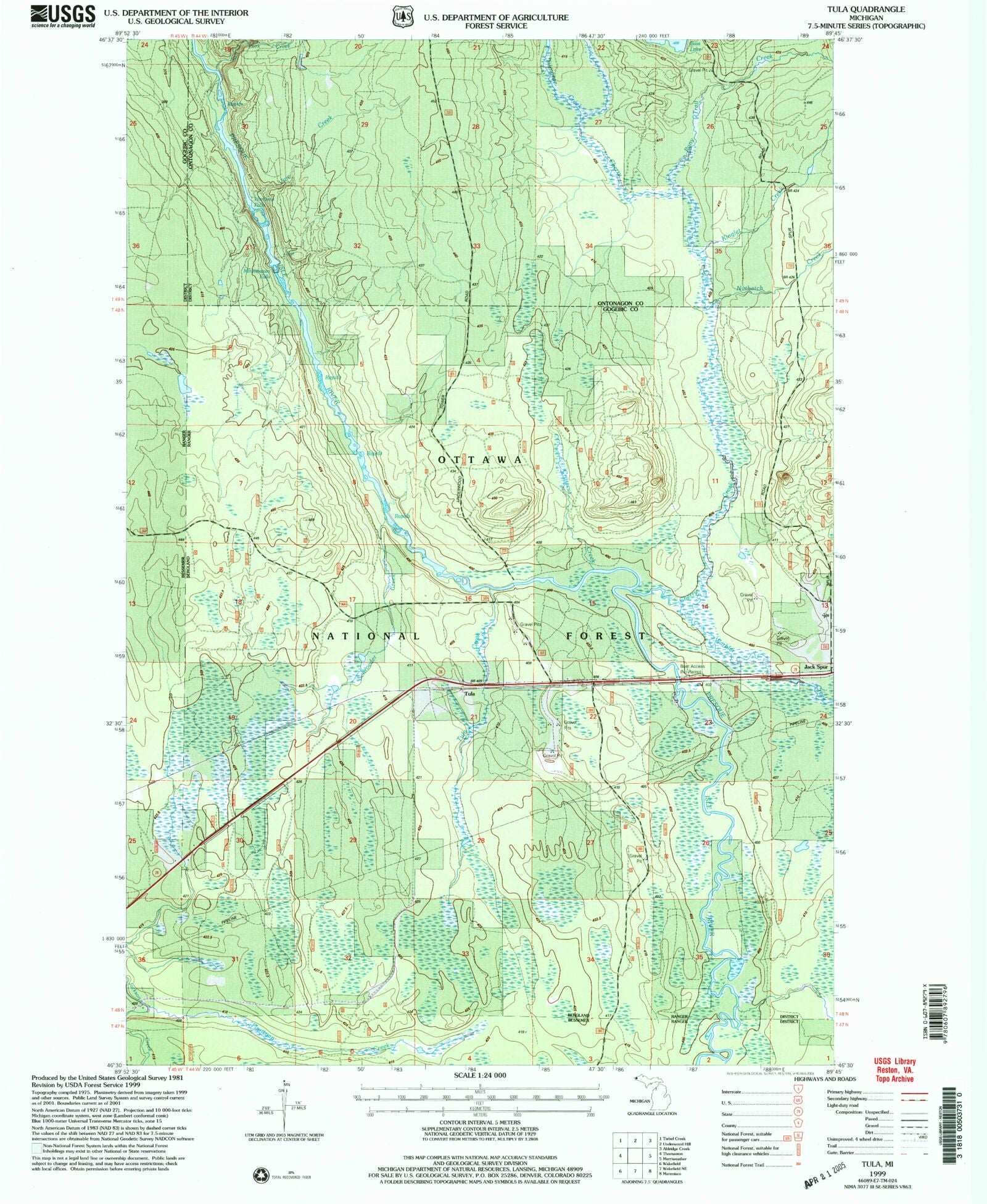 Classic USGS Tula Michigan 7.5'x7.5' Topo Map – MyTopo Map Store