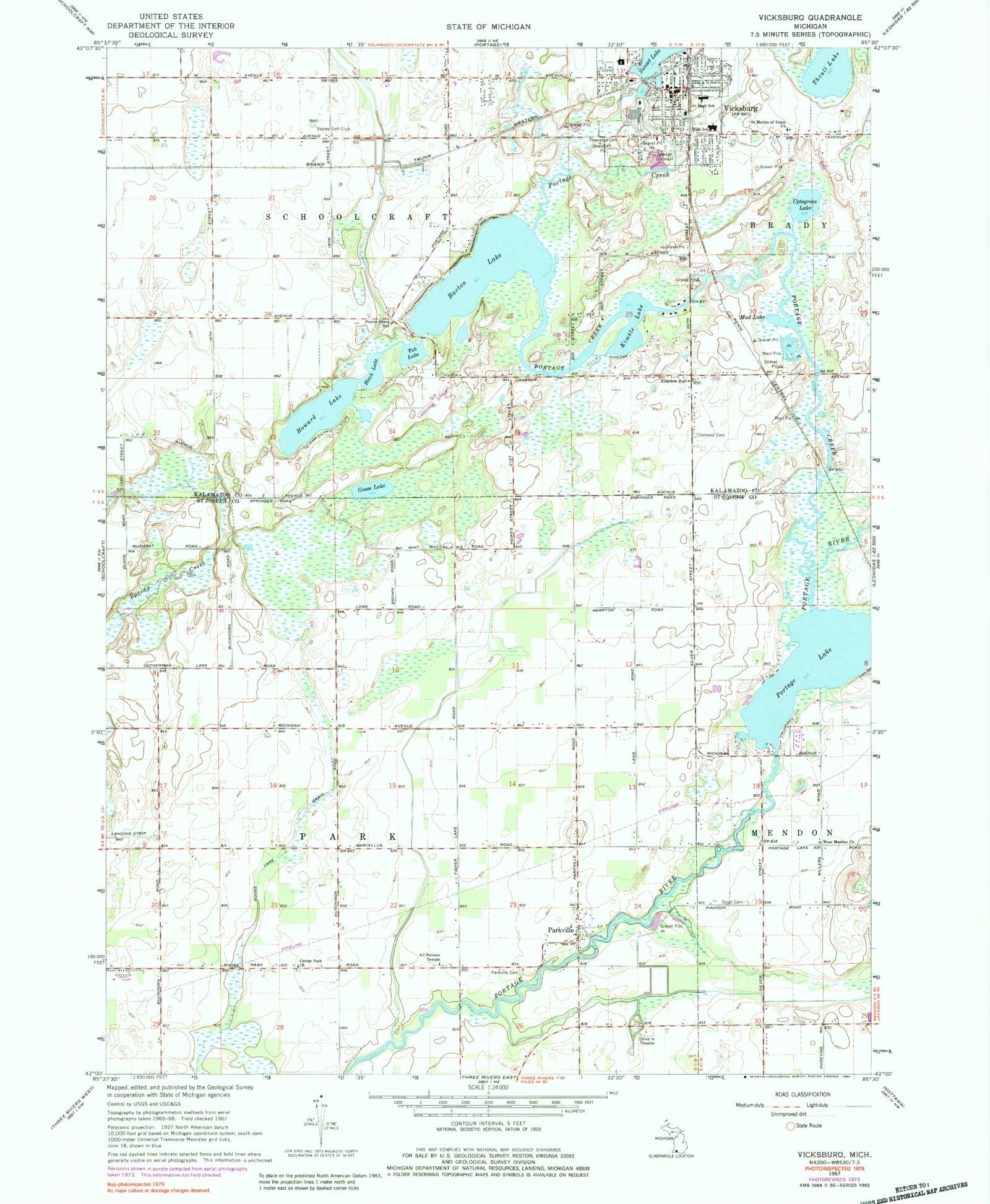 Classic USGS Vicksburg Michigan 7.5'x7.5' Topo Map – MyTopo Map Store