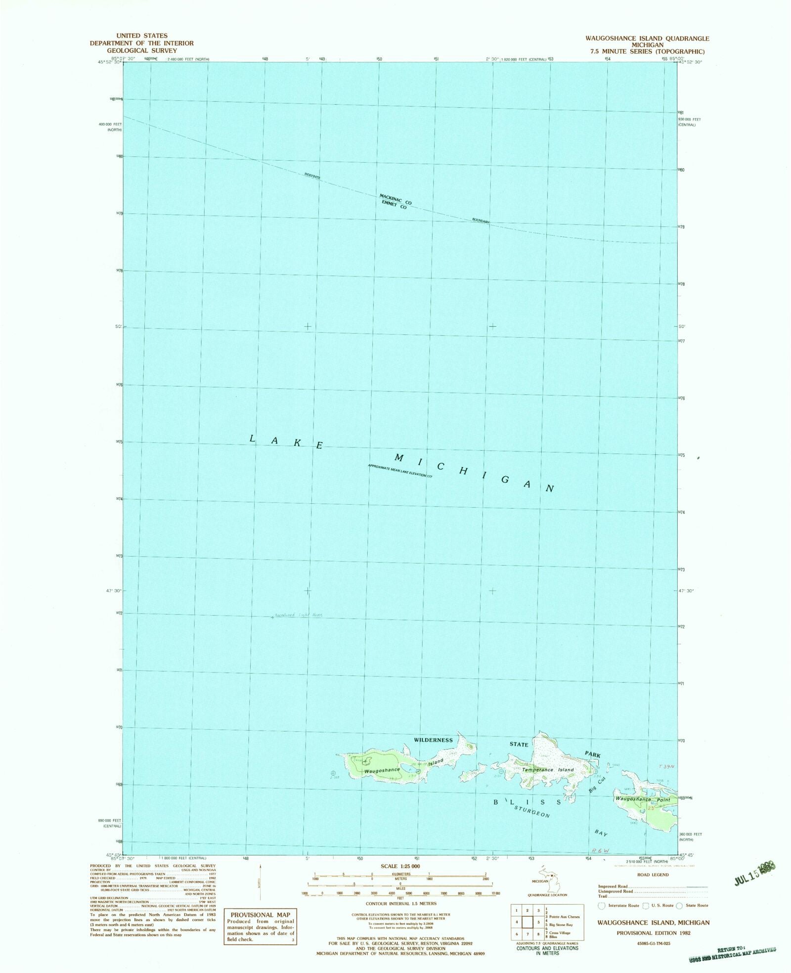 Classic USGS Waugoshance Island Michigan 7.5'x7.5' Topo Map – MyTopo ...