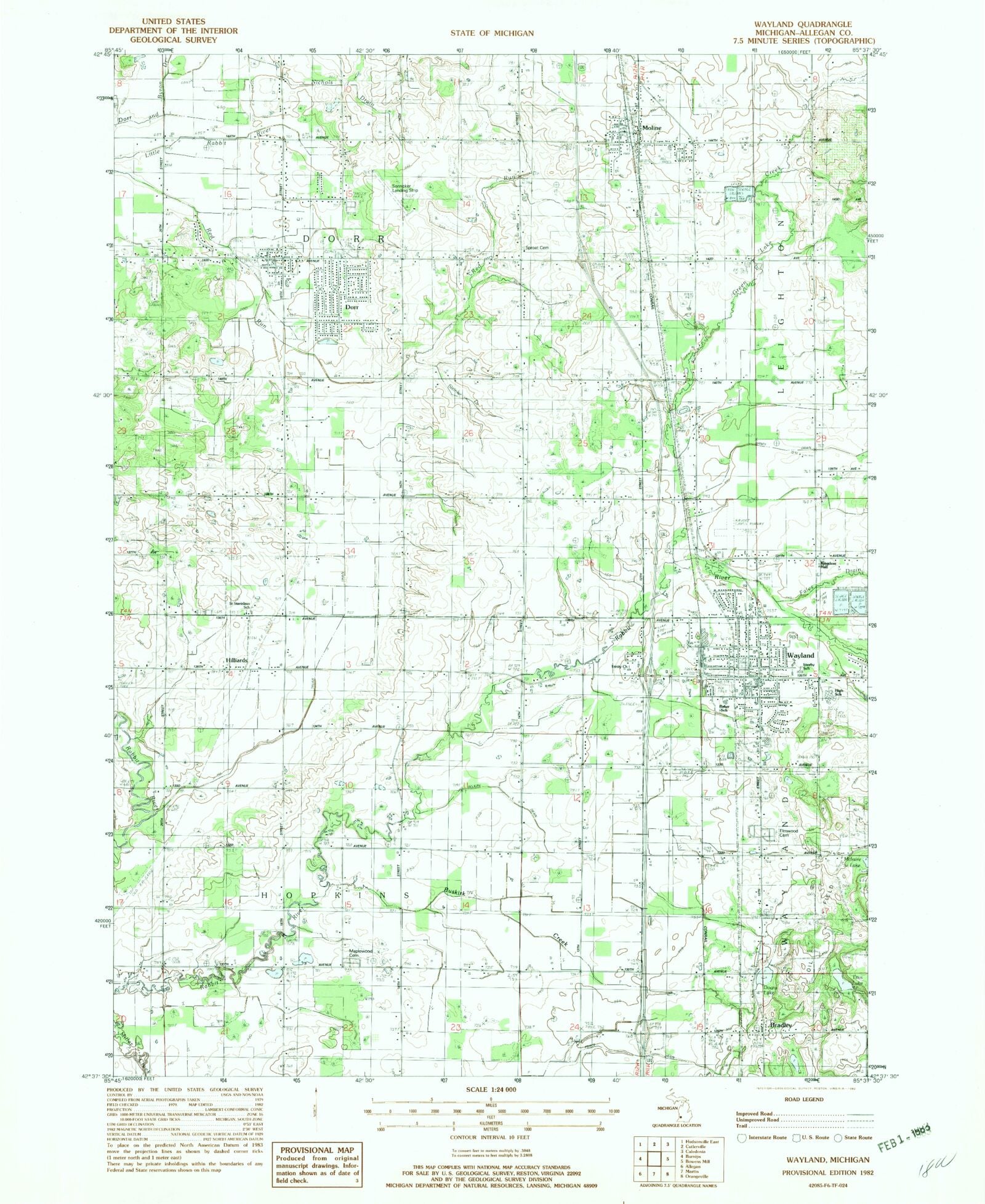 Classic USGS Wayland Michigan 7.5'x7.5' Topo Map – MyTopo Map Store