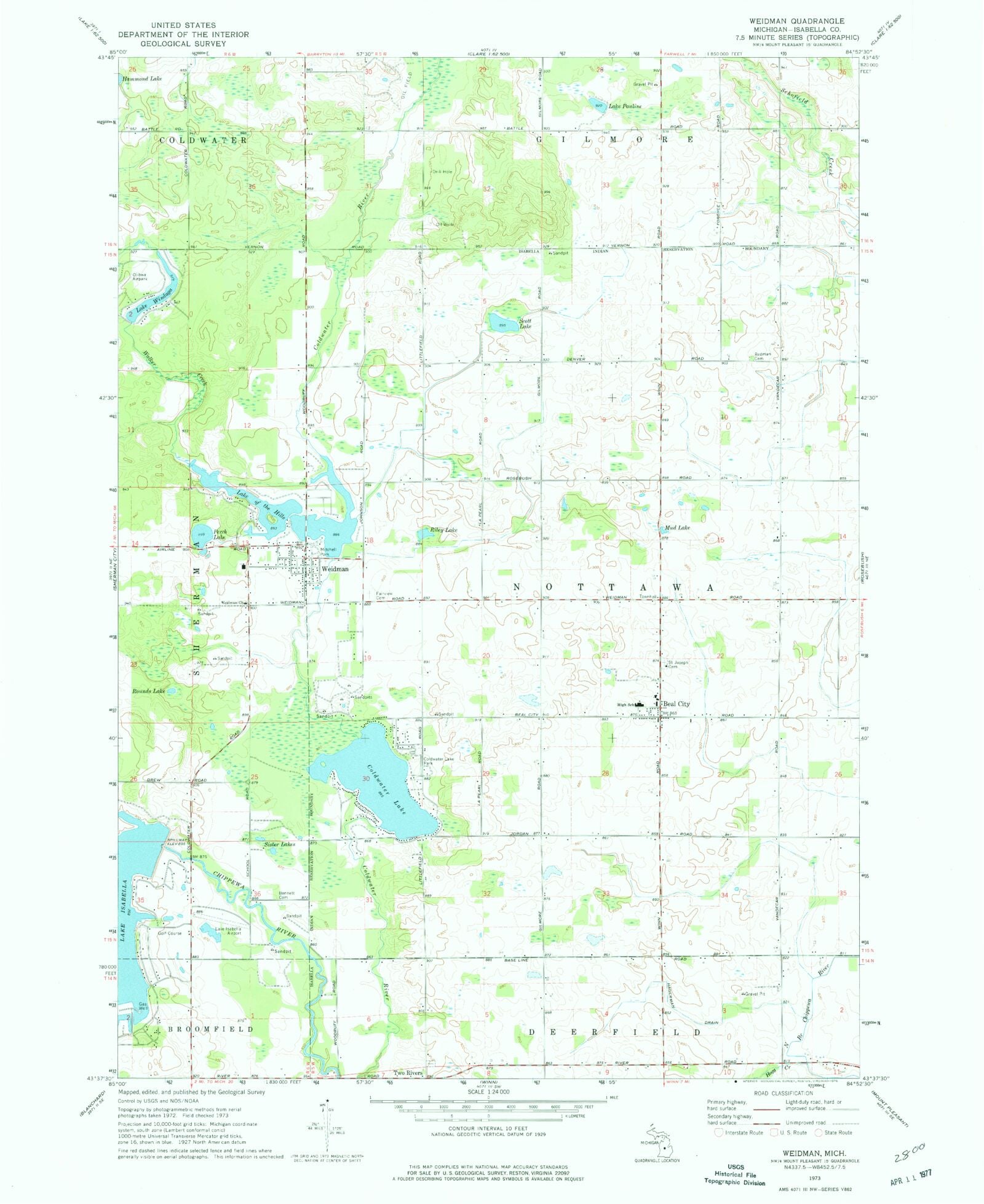 Classic USGS Weidman Michigan 7.5'x7.5' Topo Map – MyTopo Map Store