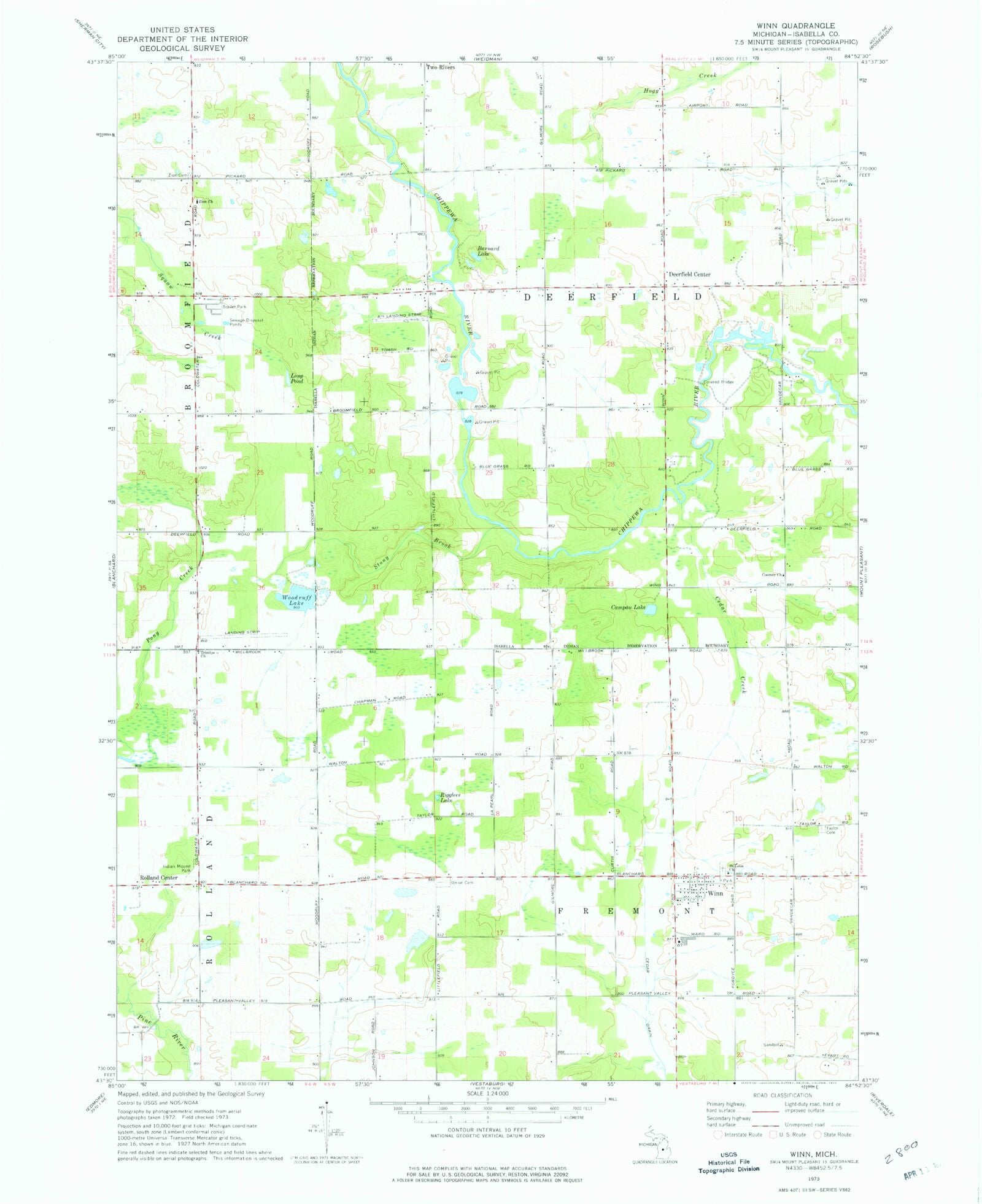 Classic USGS Winn Michigan 7.5'x7.5' Topo Map – MyTopo Map Store