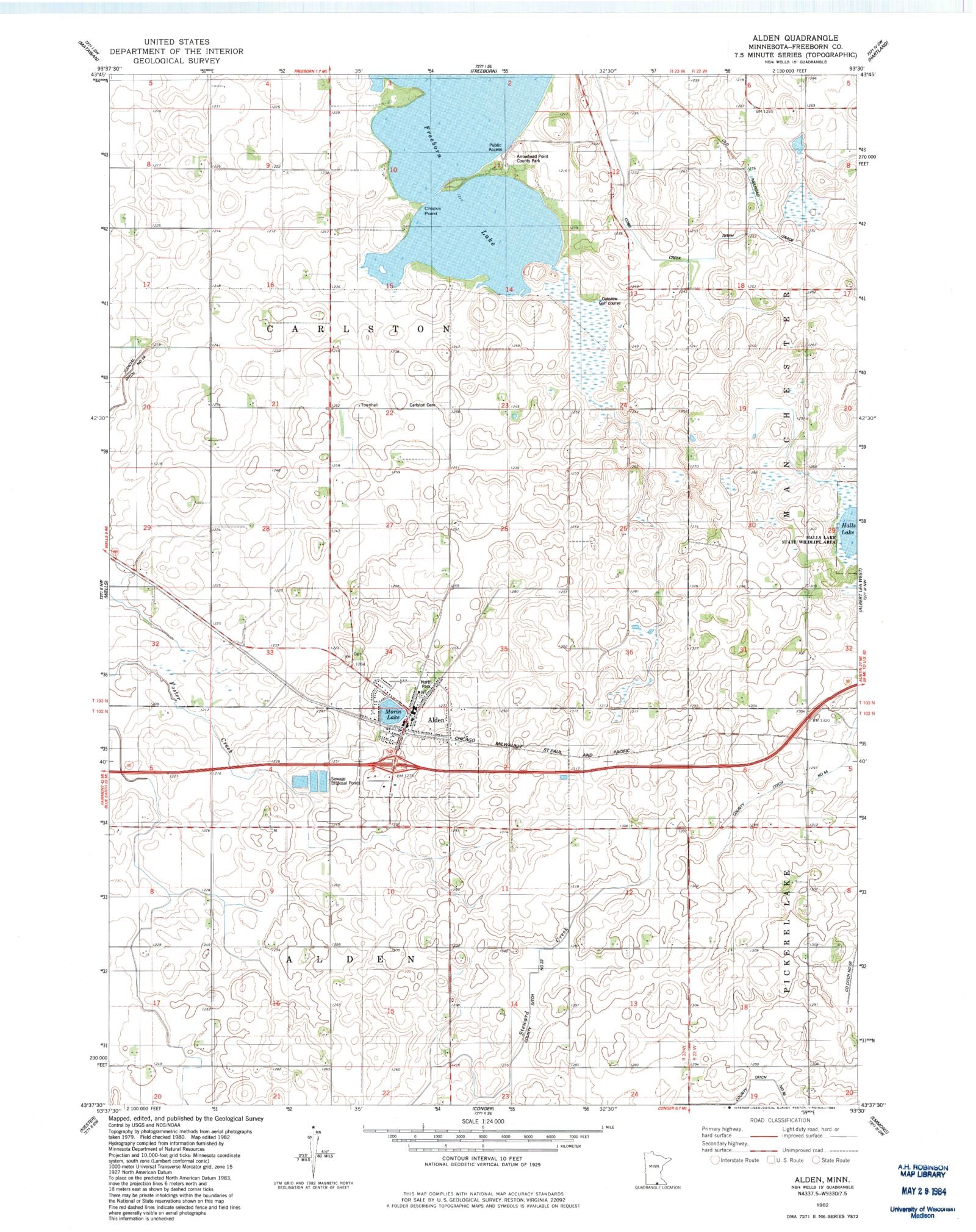 Classic USGS Alden Minnesota 7.5'x7.5' Topo Map – MyTopo Map Store