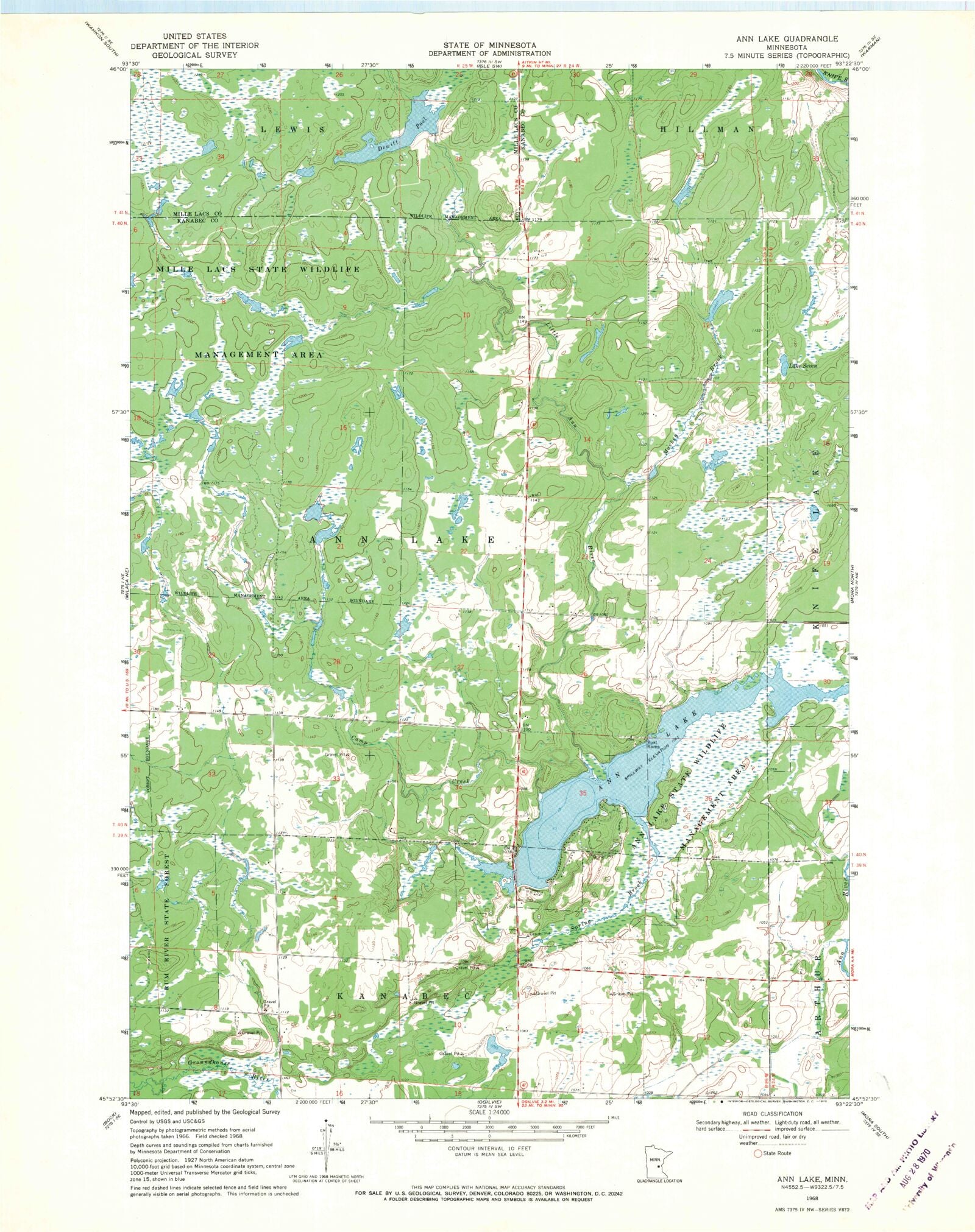 Classic USGS Ann Lake Minnesota 7.5'x7.5' Topo Map – MyTopo Map Store