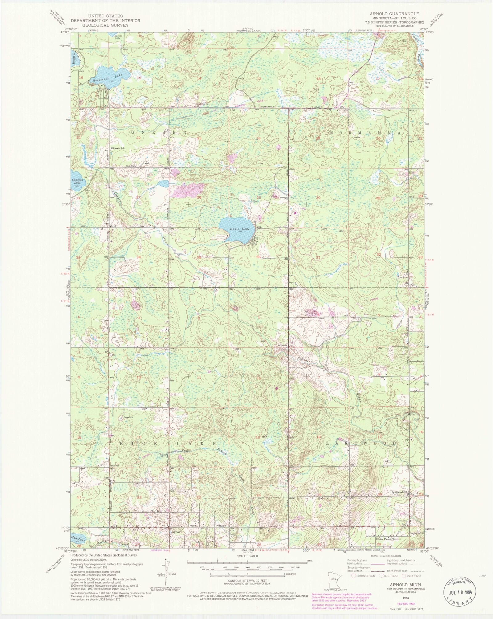 Classic USGS Arnold Minnesota 7.5'x7.5' Topo Map – MyTopo Map Store