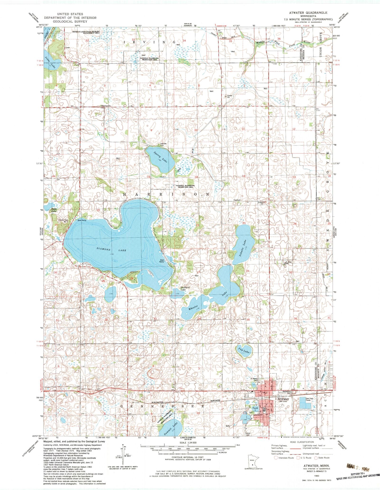 Classic USGS Atwater Minnesota 7.5'x7.5' Topo Map – MyTopo Map Store