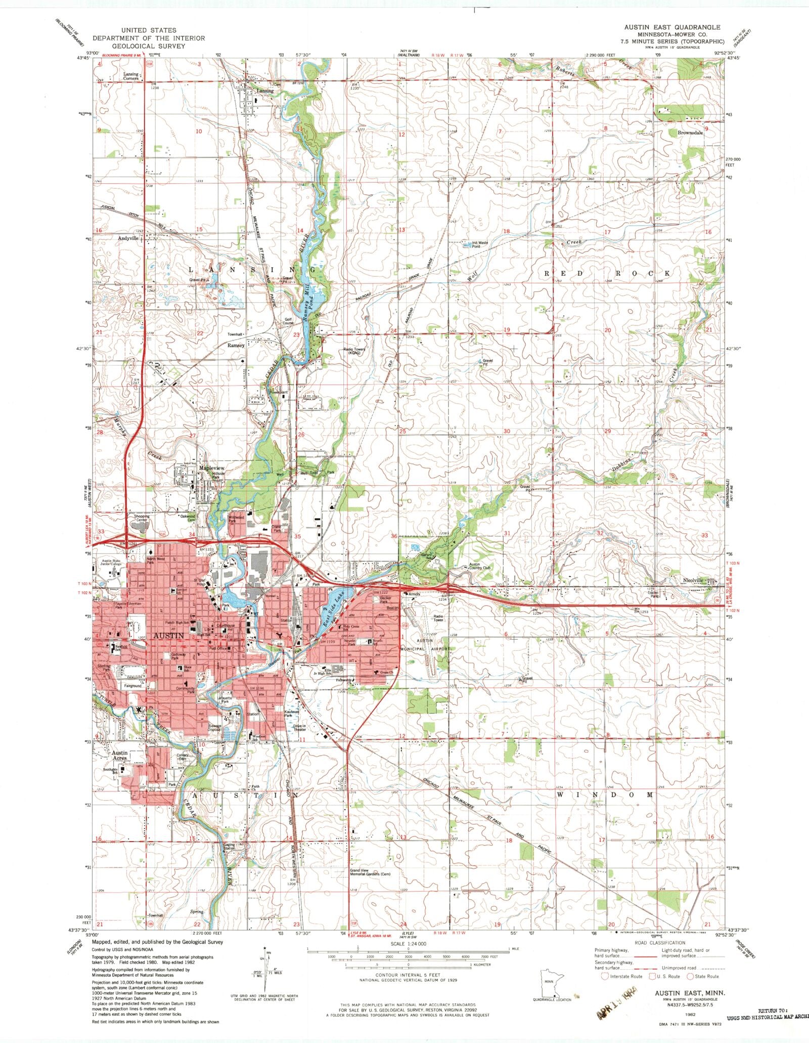 Classic USGS Austin East Minnesota 7.5'x7.5' Topo Map – MyTopo Map Store