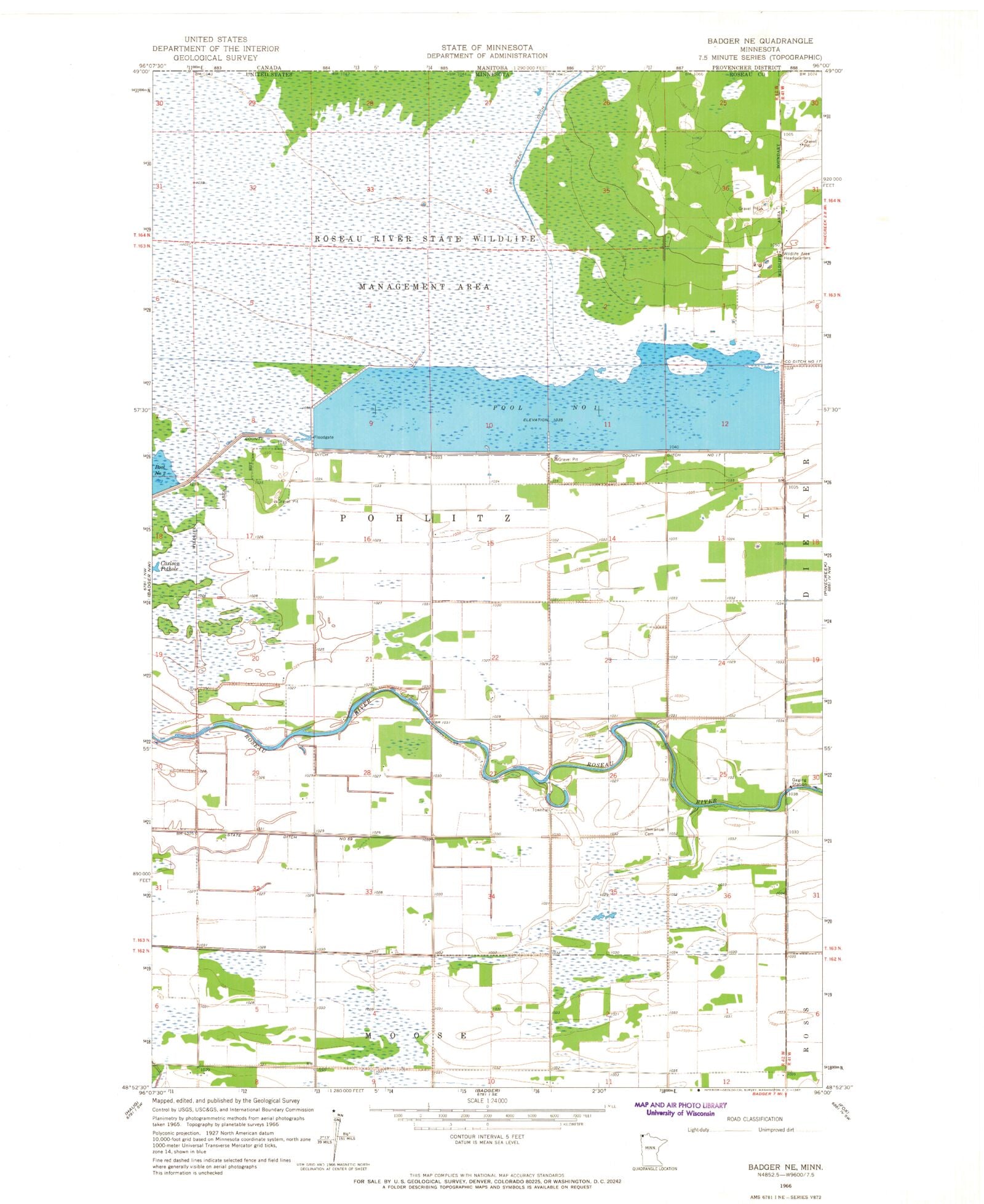 Classic USGS Badger NE Minnesota 7.5'x7.5' Topo Map – MyTopo Map Store