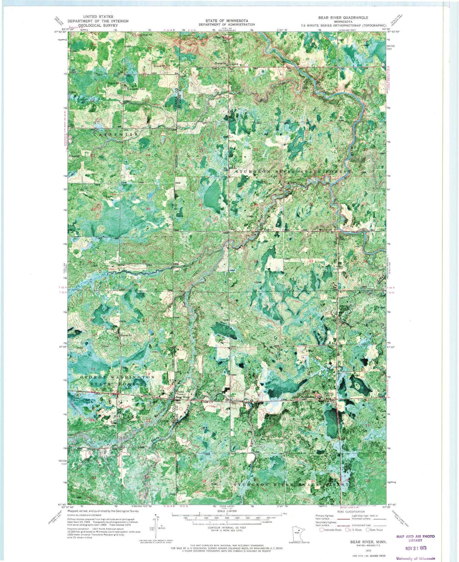 Classic USGS Bear River Minnesota 7.5'x7.5' Topo Map – MyTopo Map Store