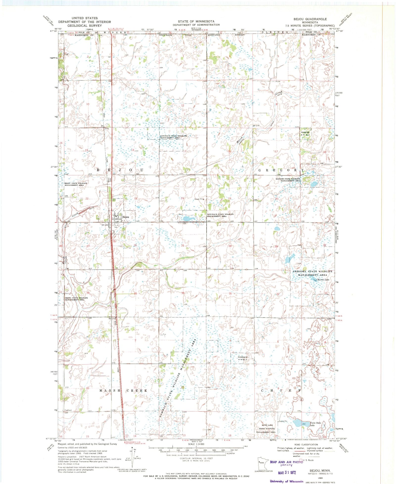 Classic USGS Bejou Minnesota 7.5'x7.5' Topo Map – MyTopo Map Store