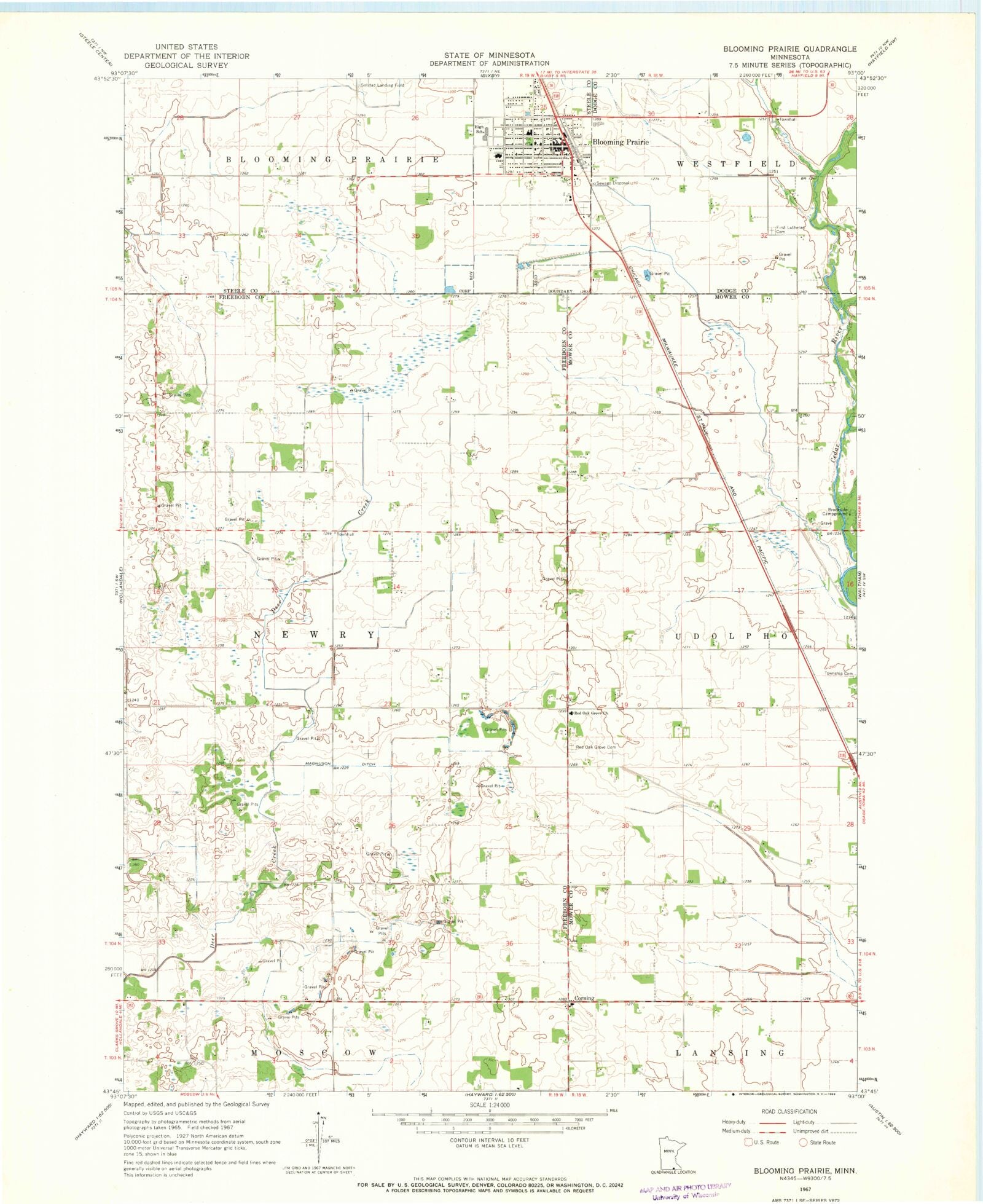 Classic USGS Blooming Prairie Minnesota 7.5'x7.5' Topo Map – MyTopo Map ...