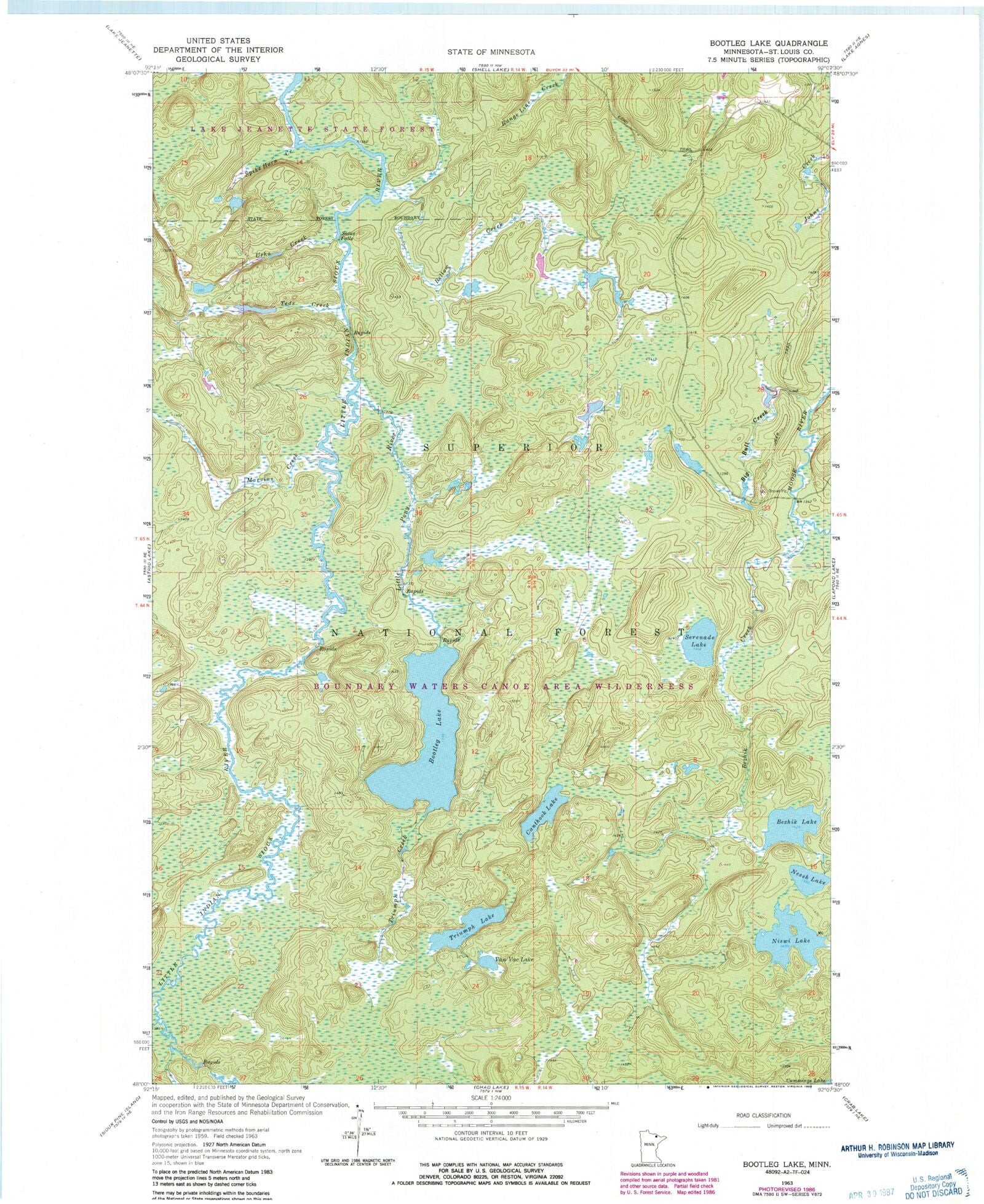 Classic USGS Bootleg Lake Minnesota 7.5'x7.5' Topo Map – MyTopo Map Store