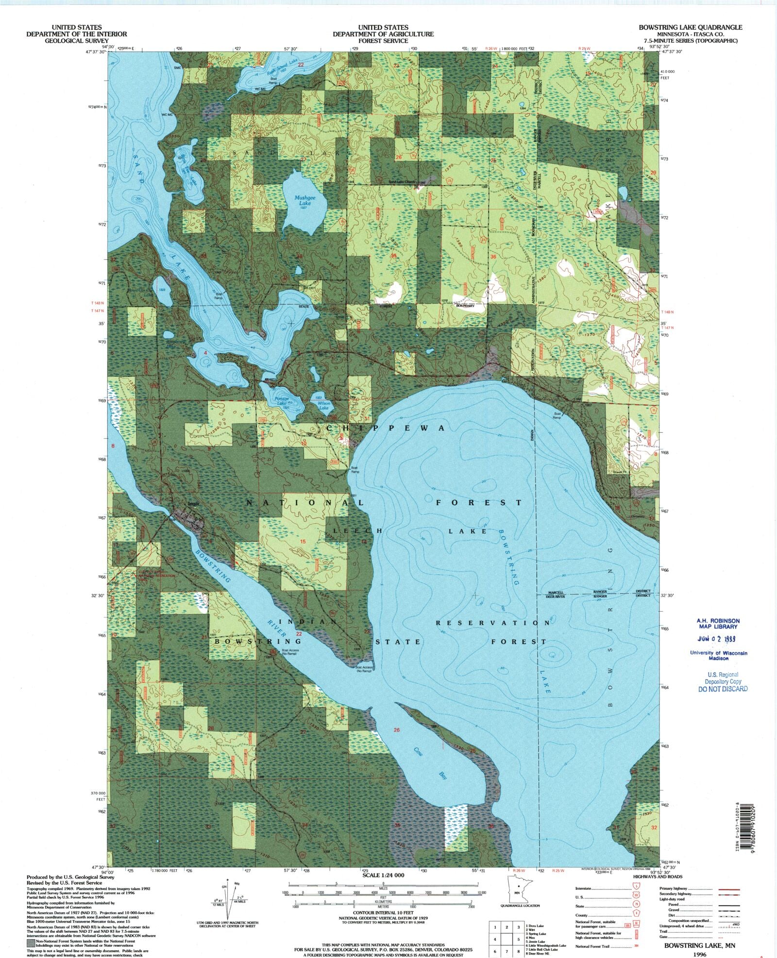 Classic USGS Bowstring Lake Minnesota 7.5'x7.5' Topo Map – MyTopo Map Store
