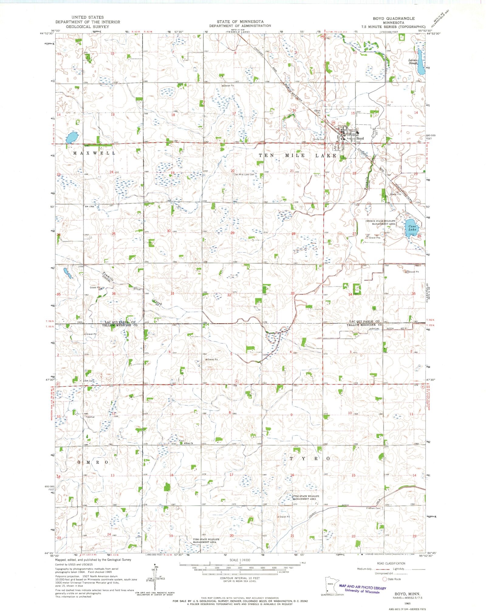Classic USGS Boyd Minnesota 7.5'x7.5' Topo Map – MyTopo Map Store