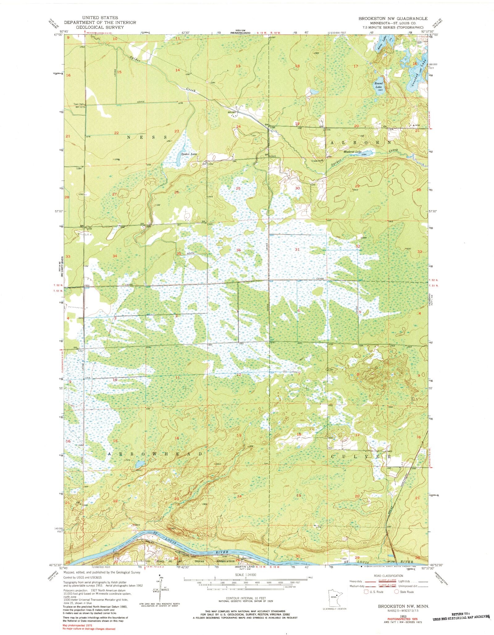 Classic USGS Brookston NW Minnesota 7.5'x7.5' Topo Map – MyTopo Map Store