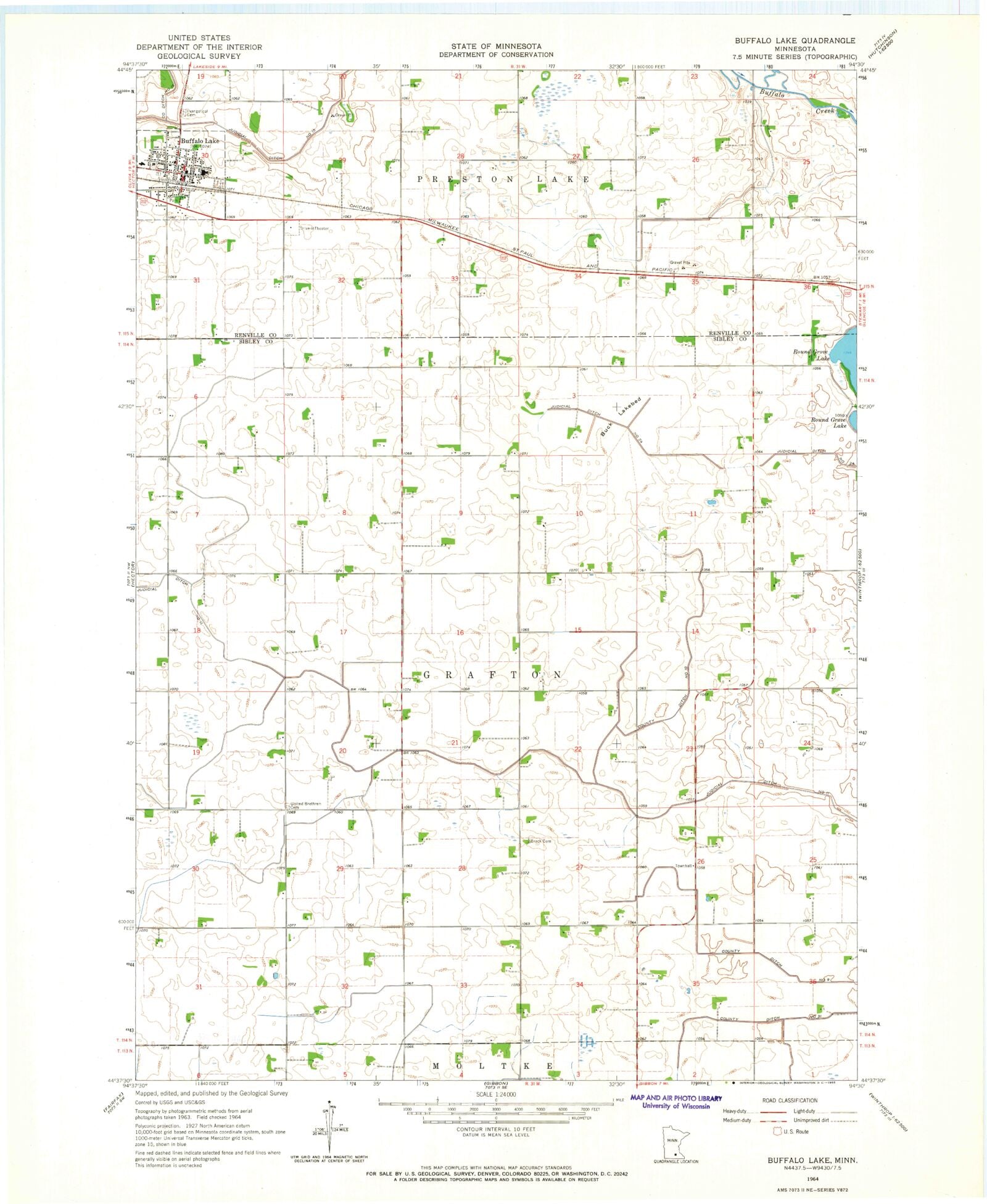 Classic USGS Buffalo Lake Minnesota 7.5'x7.5' Topo Map – MyTopo Map Store