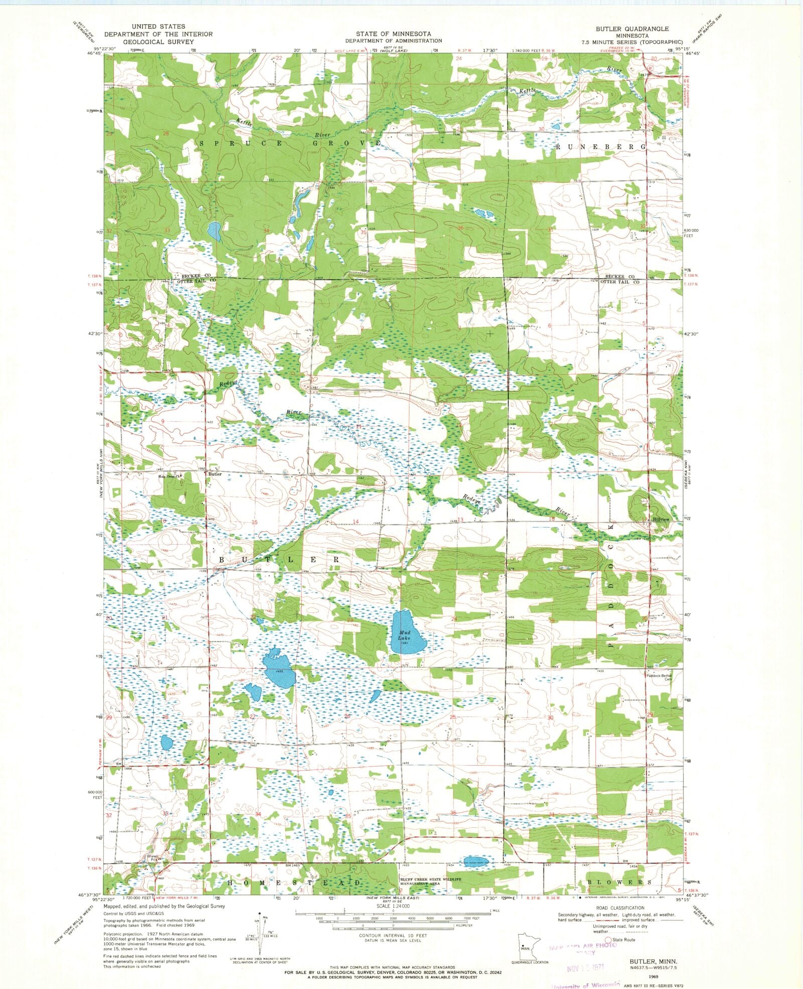 Classic USGS Butler Minnesota 7.5'x7.5' Topo Map – MyTopo Map Store