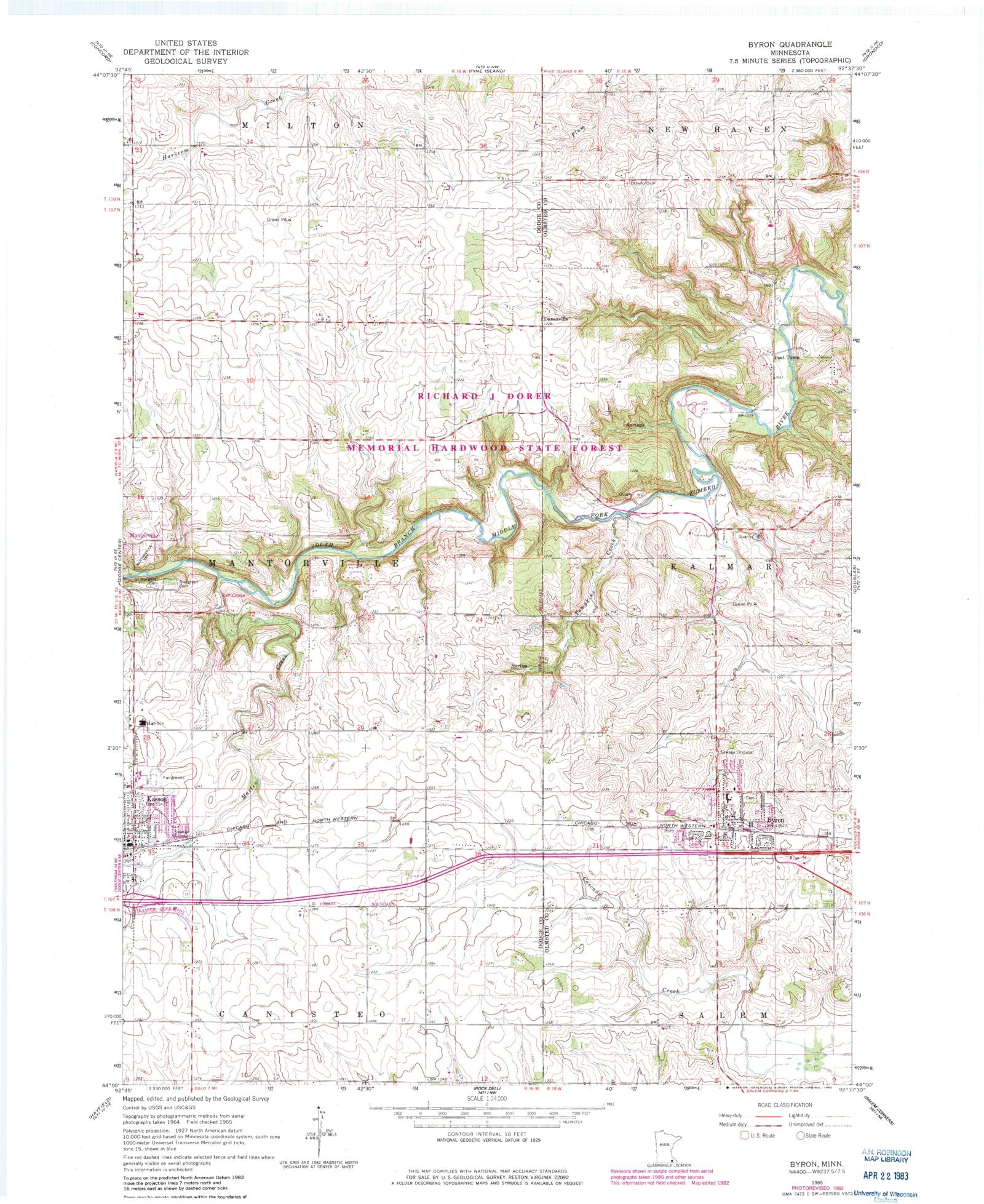 Classic USGS Byron Minnesota 7.5'x7.5' Topo Map – MyTopo Map Store