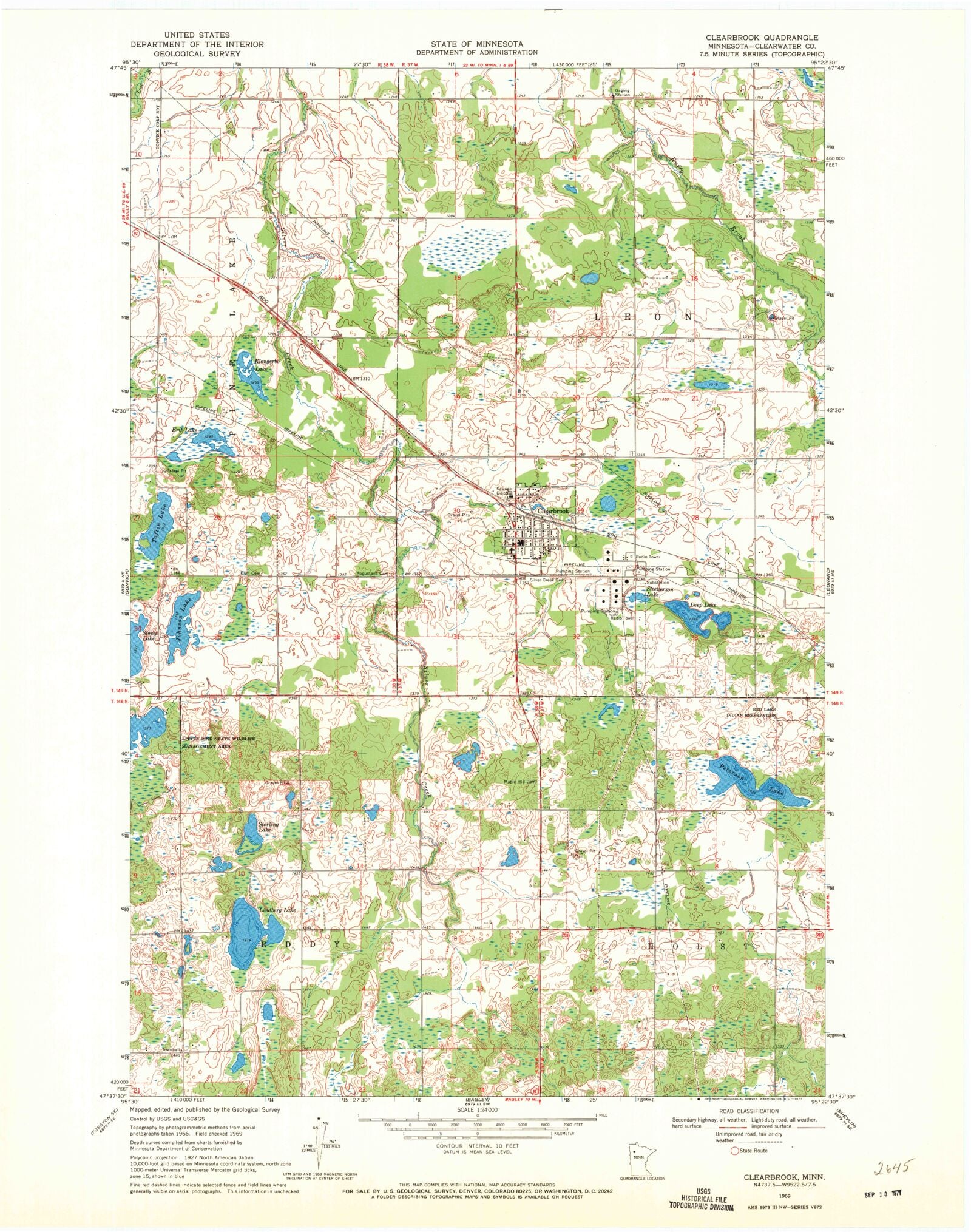 Classic USGS Clearbrook Minnesota 7.5'x7.5' Topo Map – MyTopo Map Store