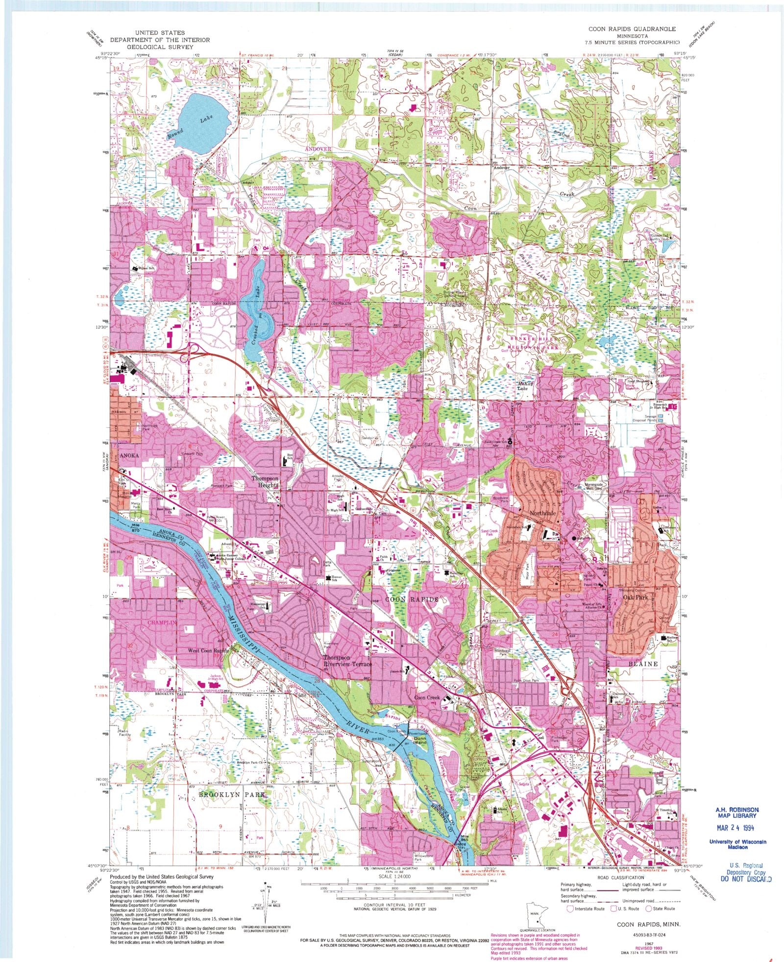 Classic USGS Coon Rapids Minnesota 7.5'x7.5' Topo Map – MyTopo Map Store