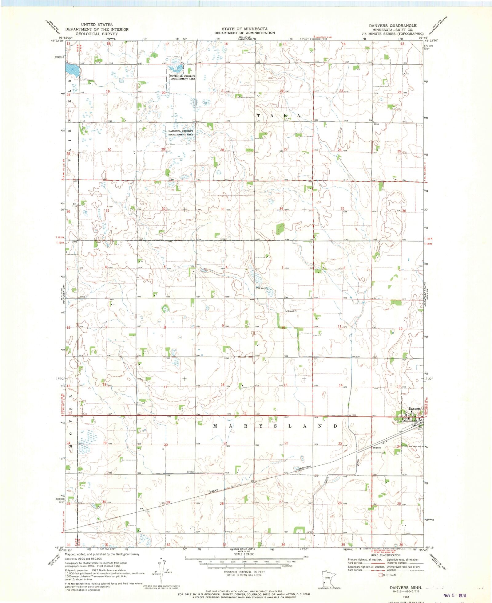 Classic USGS Danvers Minnesota 7.5'x7.5' Topo Map – MyTopo Map Store