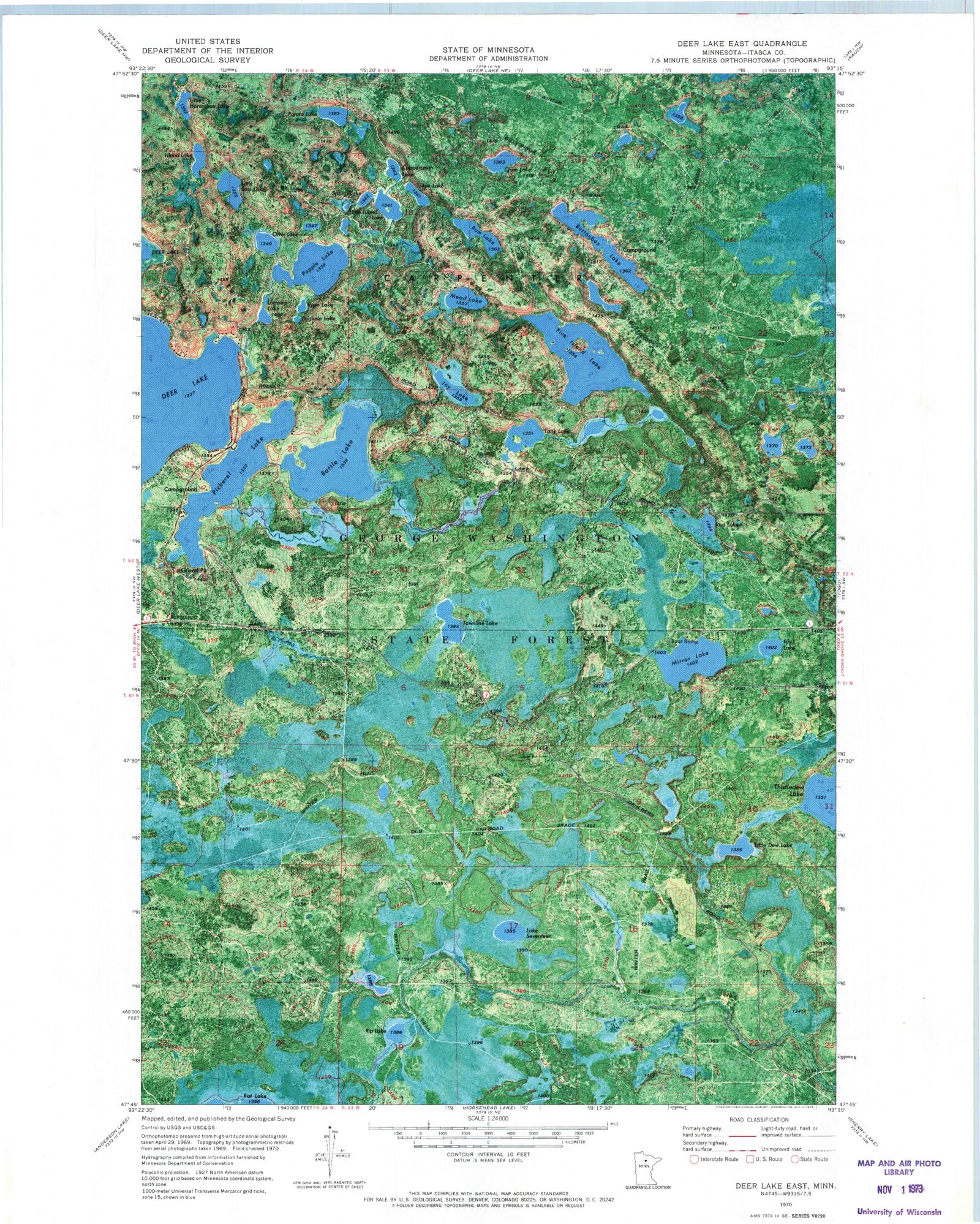 Classic USGS Deer Lake East Minnesota 7.5'x7.5' Topo Map – MyTopo Map Store
