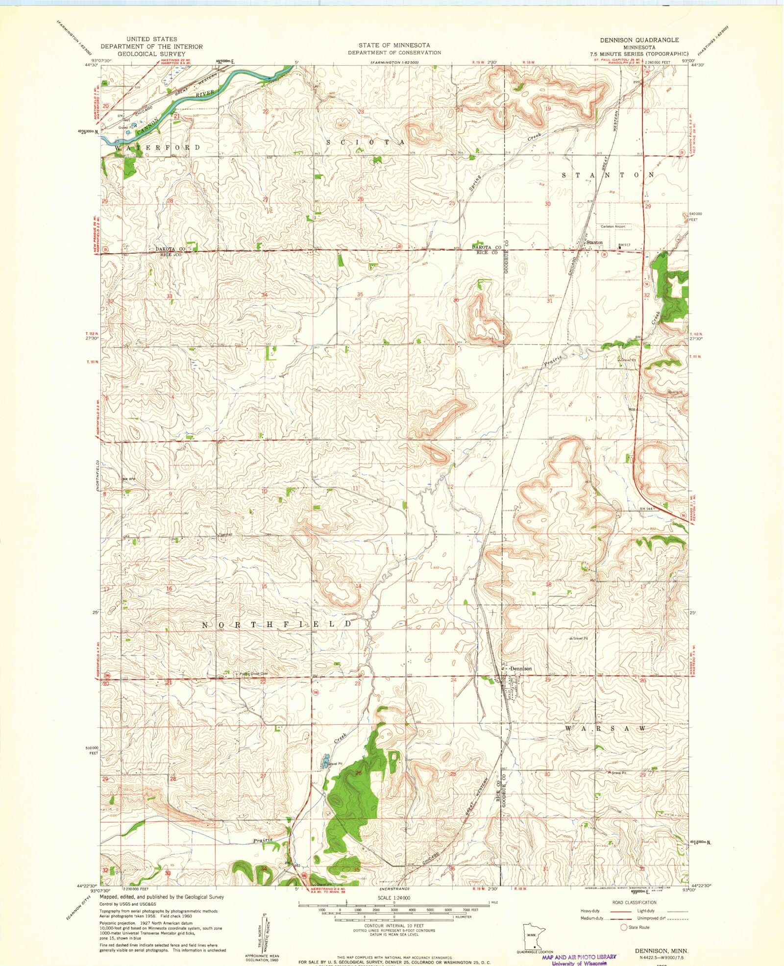 Classic USGS Dennison Minnesota 7.5'x7.5' Topo Map – MyTopo Map Store