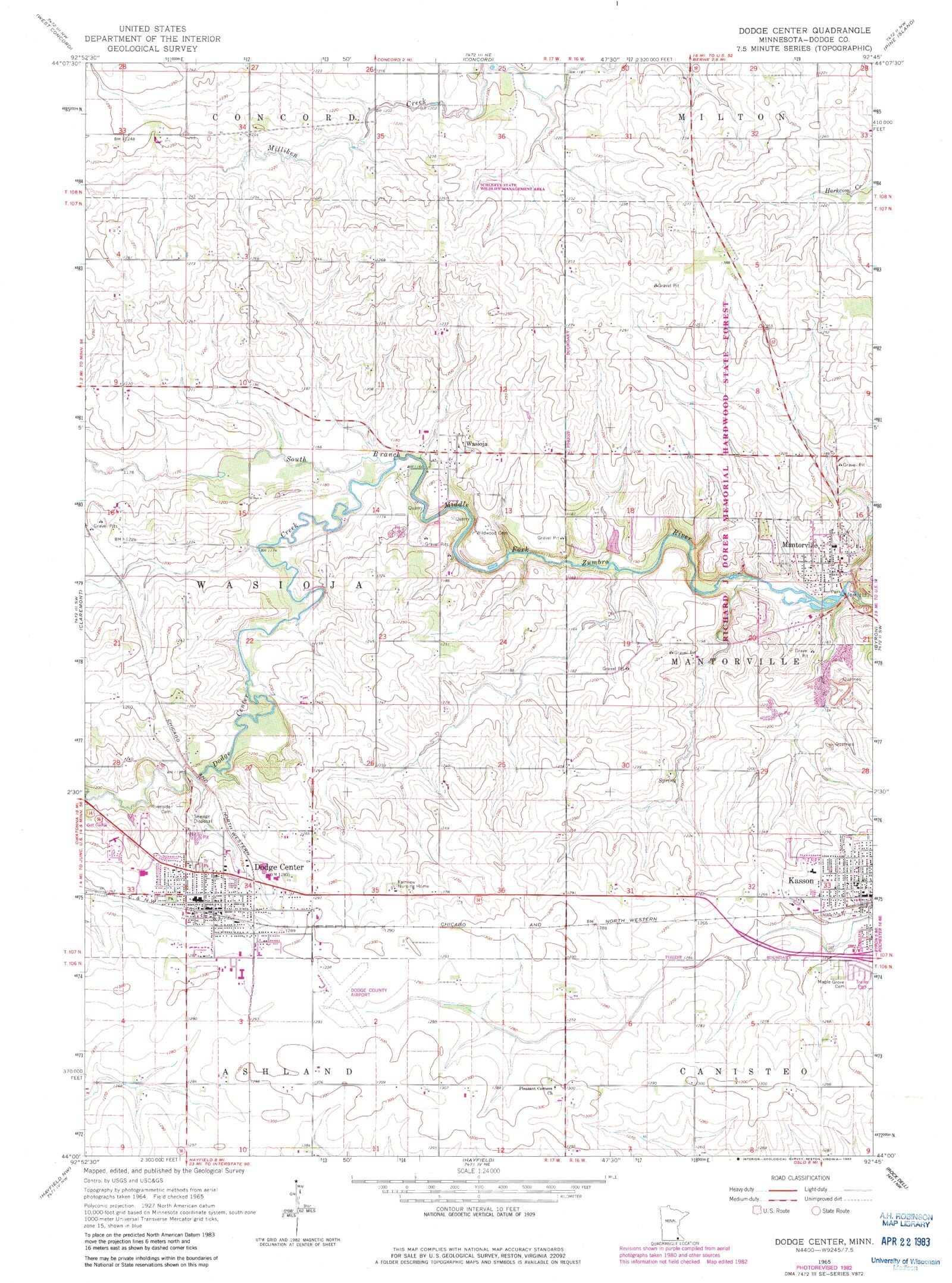 Classic USGS Dodge Center Minnesota 7.5'x7.5' Topo Map – MyTopo Map Store