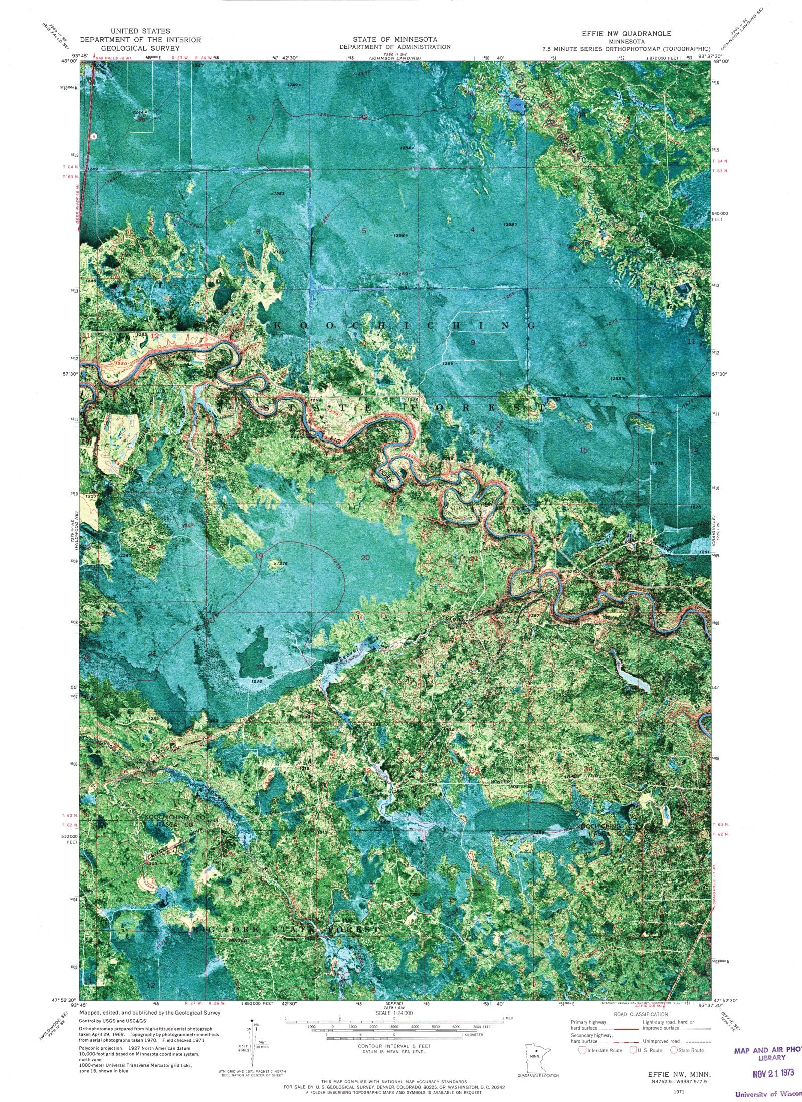 Classic USGS Effie NW Minnesota 7.5'x7.5' Topo Map – MyTopo Map Store