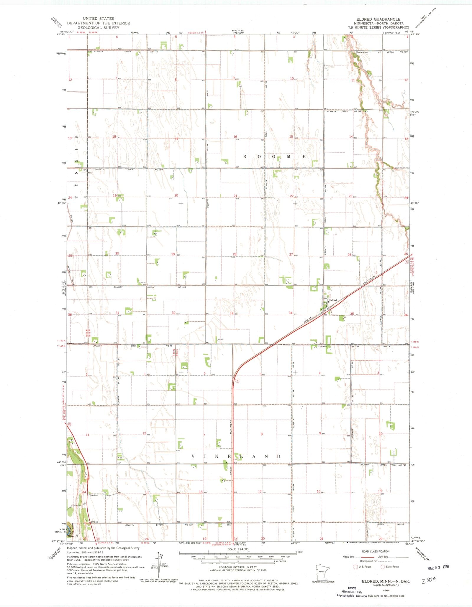 Classic USGS Eldred Minnesota 7.5'x7.5' Topo Map – MyTopo Map Store